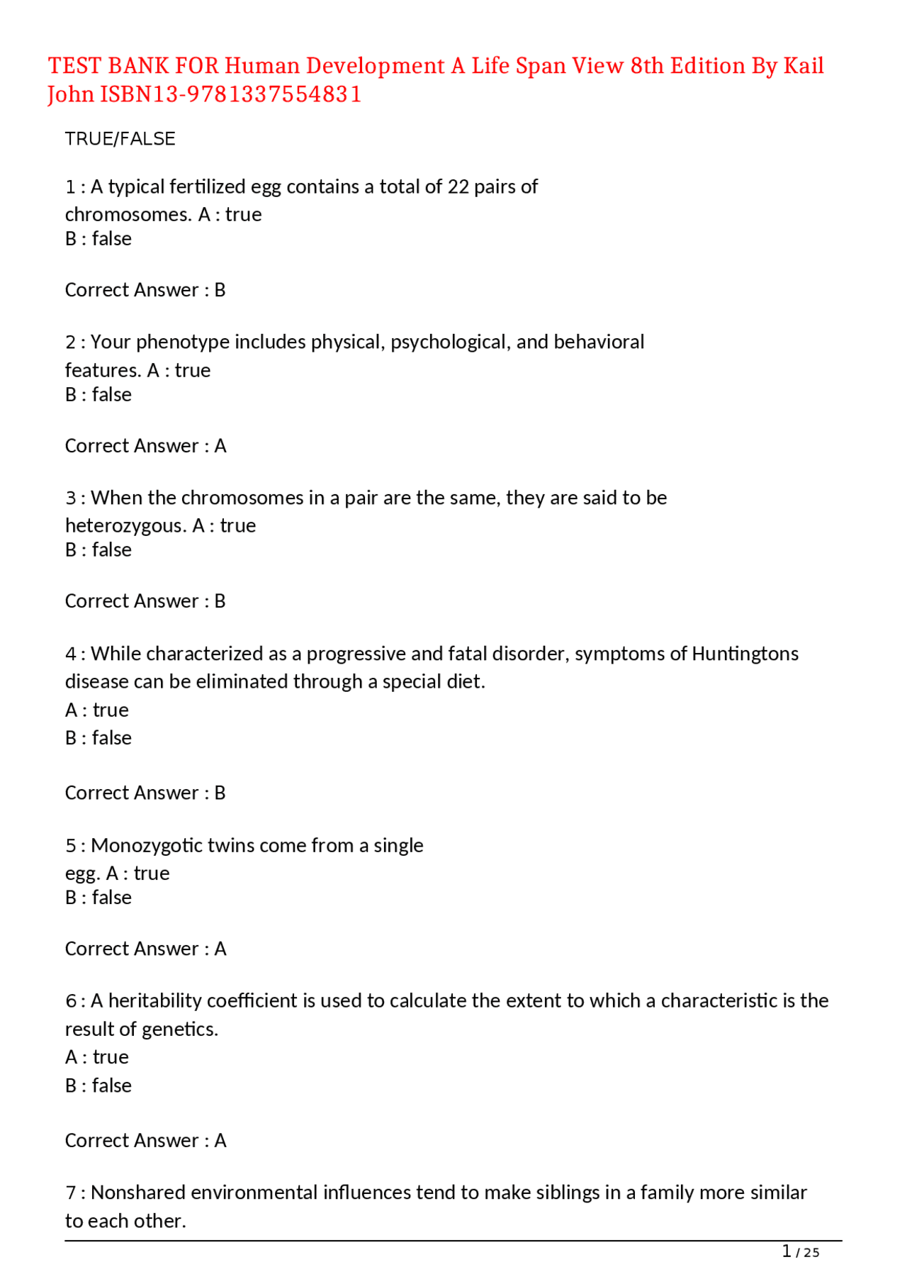 Genetics and Prenatal Development | Exams Nursing | Docsity