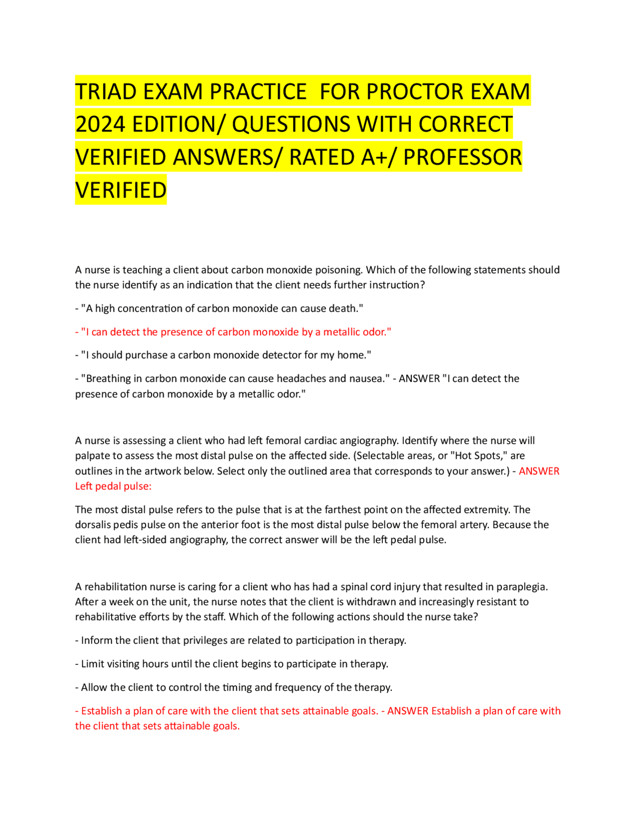 TRIAD EXAM PRACTICE FOR PROCTOR EXAM 2024 EDITION/ QUESTIONS WITH ...