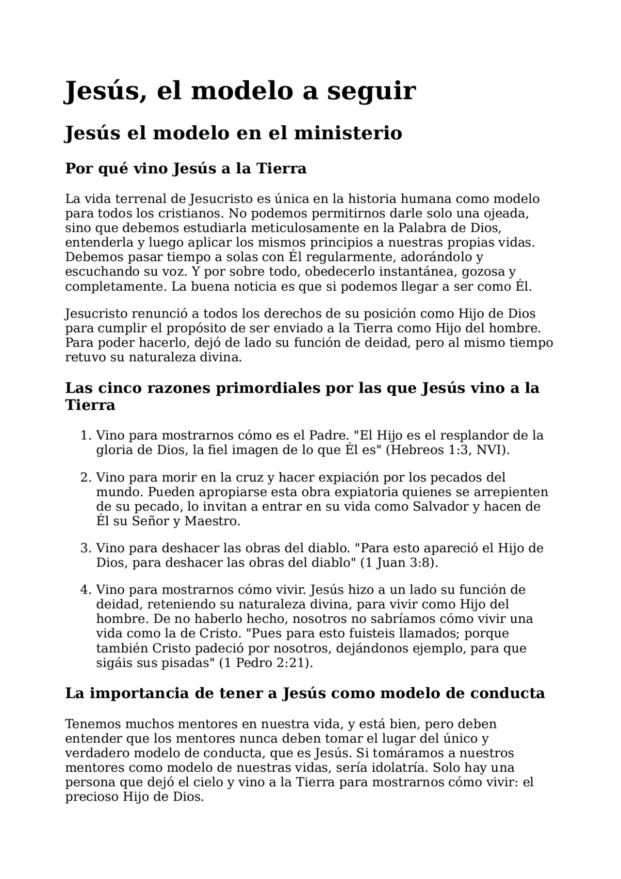 Jesús el Modelo - Prof. Perez | Resúmenes de Teología | Docsity