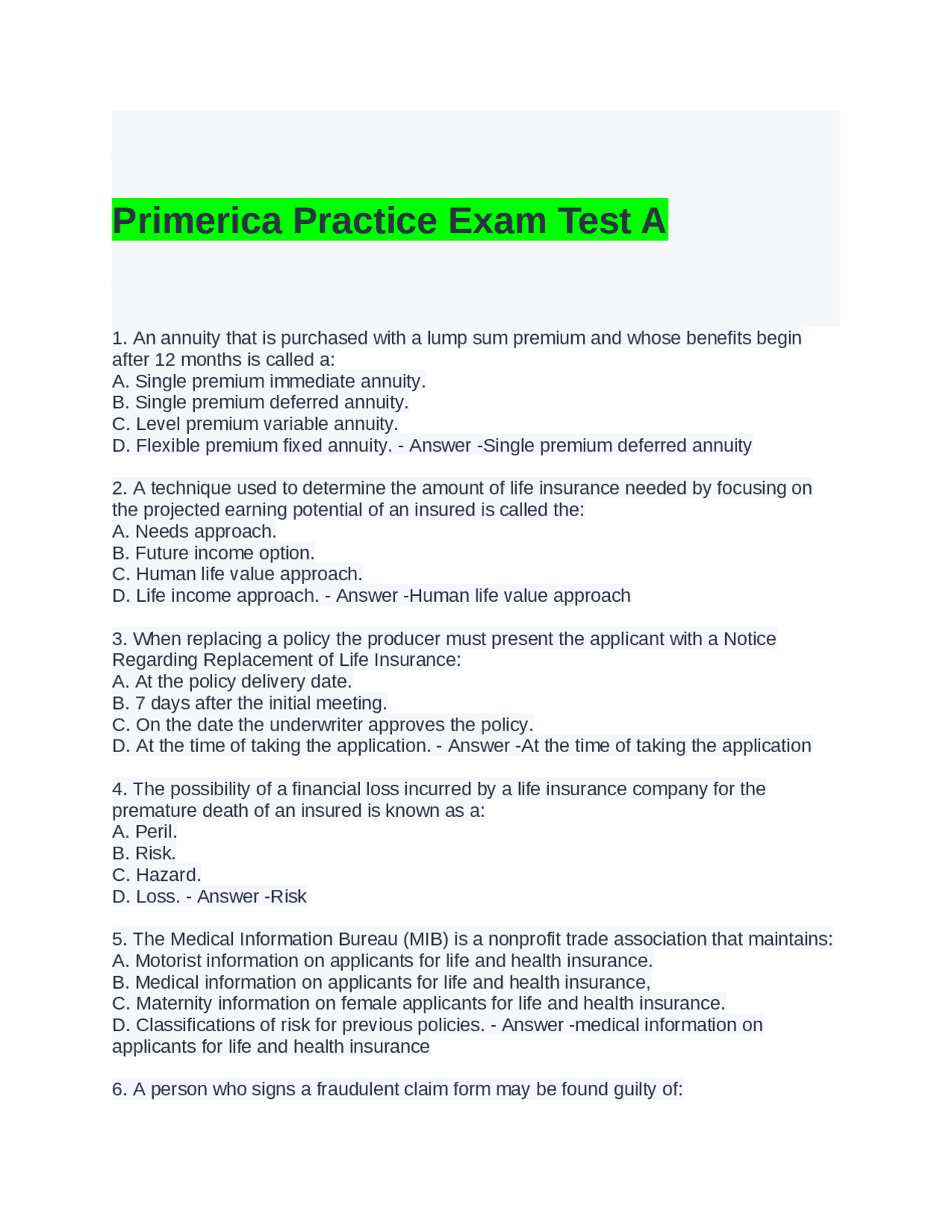 Life Insurance Concepts and Terminology | Exams Insurance law | Docsity