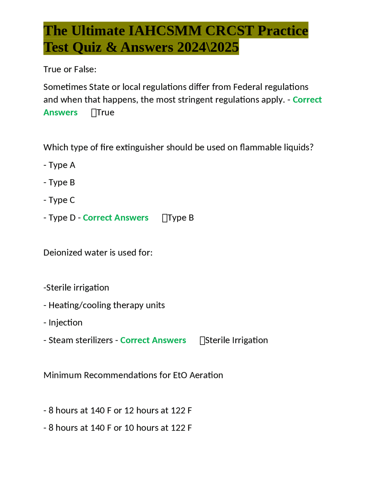 The Ultimate IAHCSMM CRCST Practice Test Quiz & Answers 2024\2025 ...