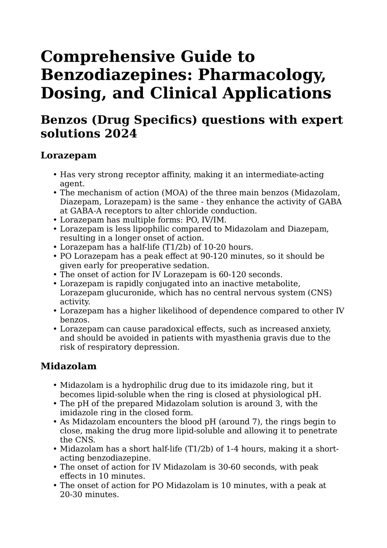 Benzos (Drug Specifics) questions with expert solutions 2024 ...