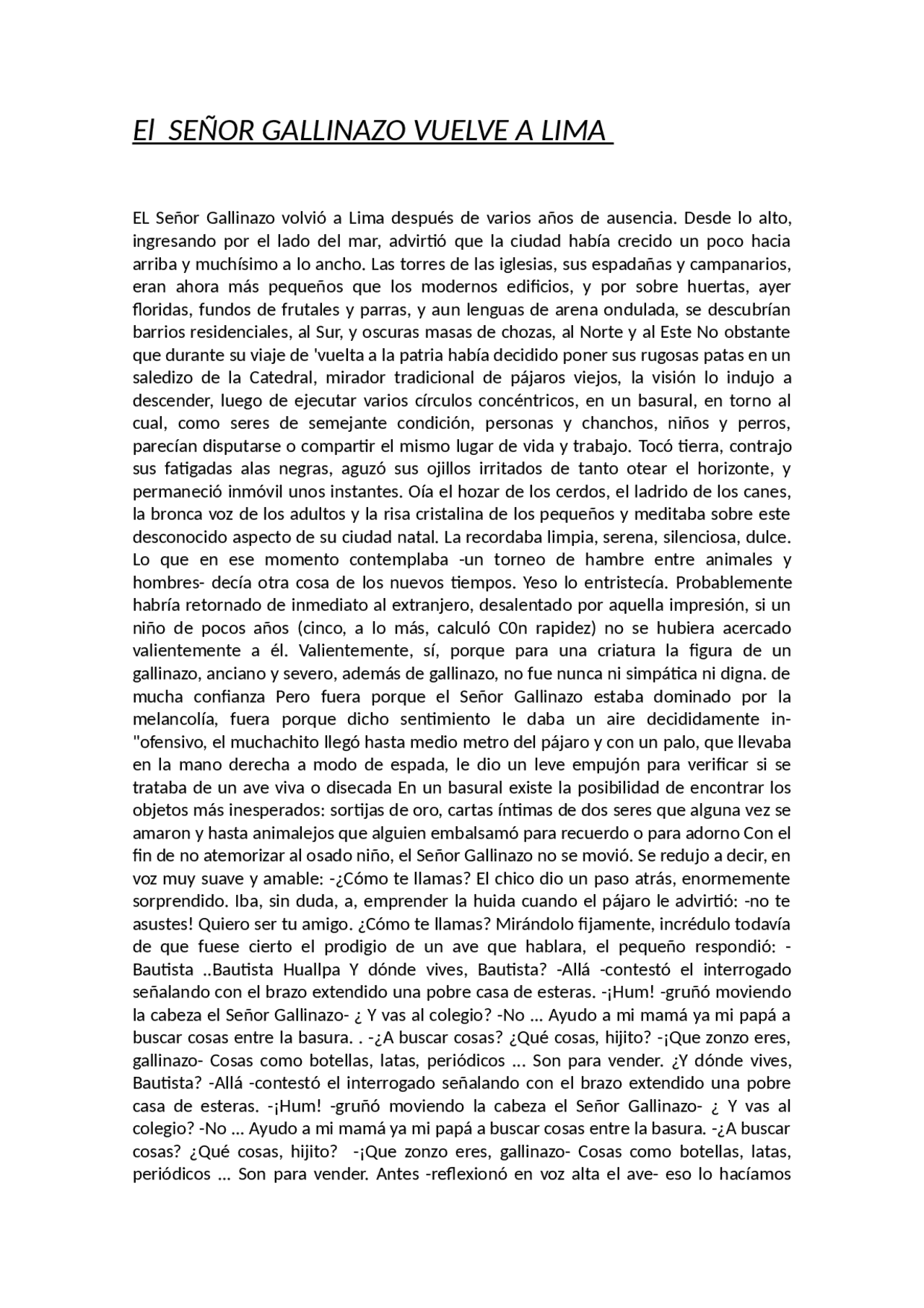 historia de el señor gallinazo vuelve a lima | Apuntes de Historia ...
