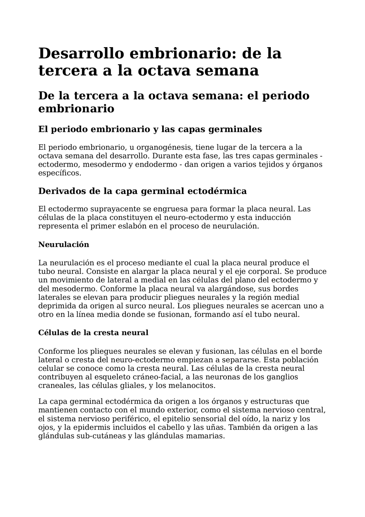 Desarrollo embrionario: de la tercera a la octava semana - Prof. Vera Quiroz | Resúmenes de ...