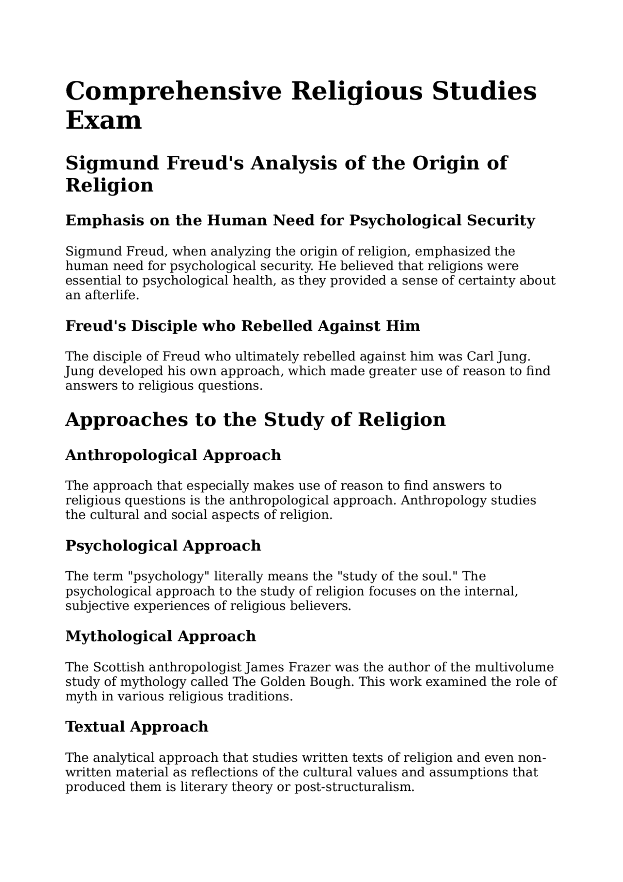 Introduction to Religion Final Exam | Summaries Religion | Docsity