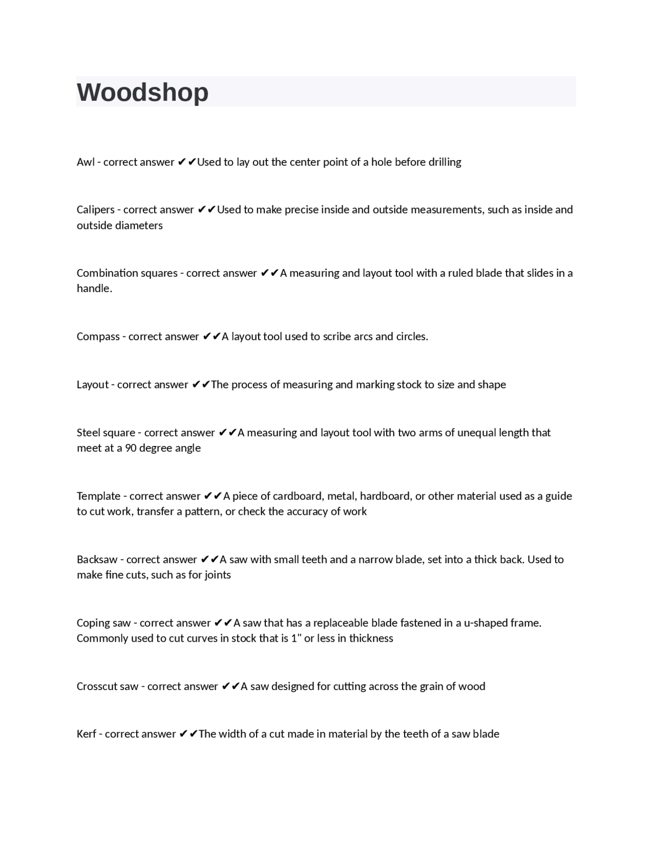 Woodshop Tools and Techniques | Exams Nursing | Docsity