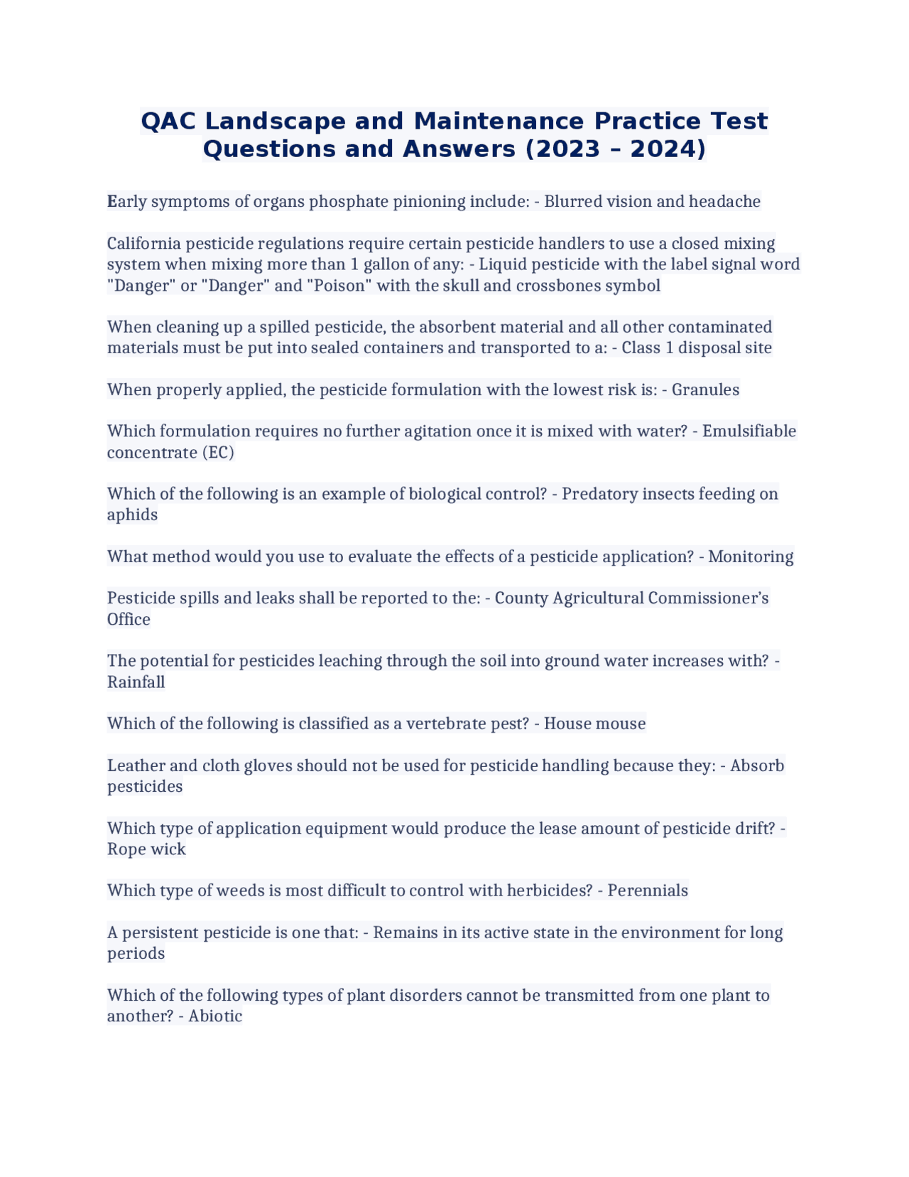 QAC Landscape and Maintenance Practice Test | Exams Advanced Education ...