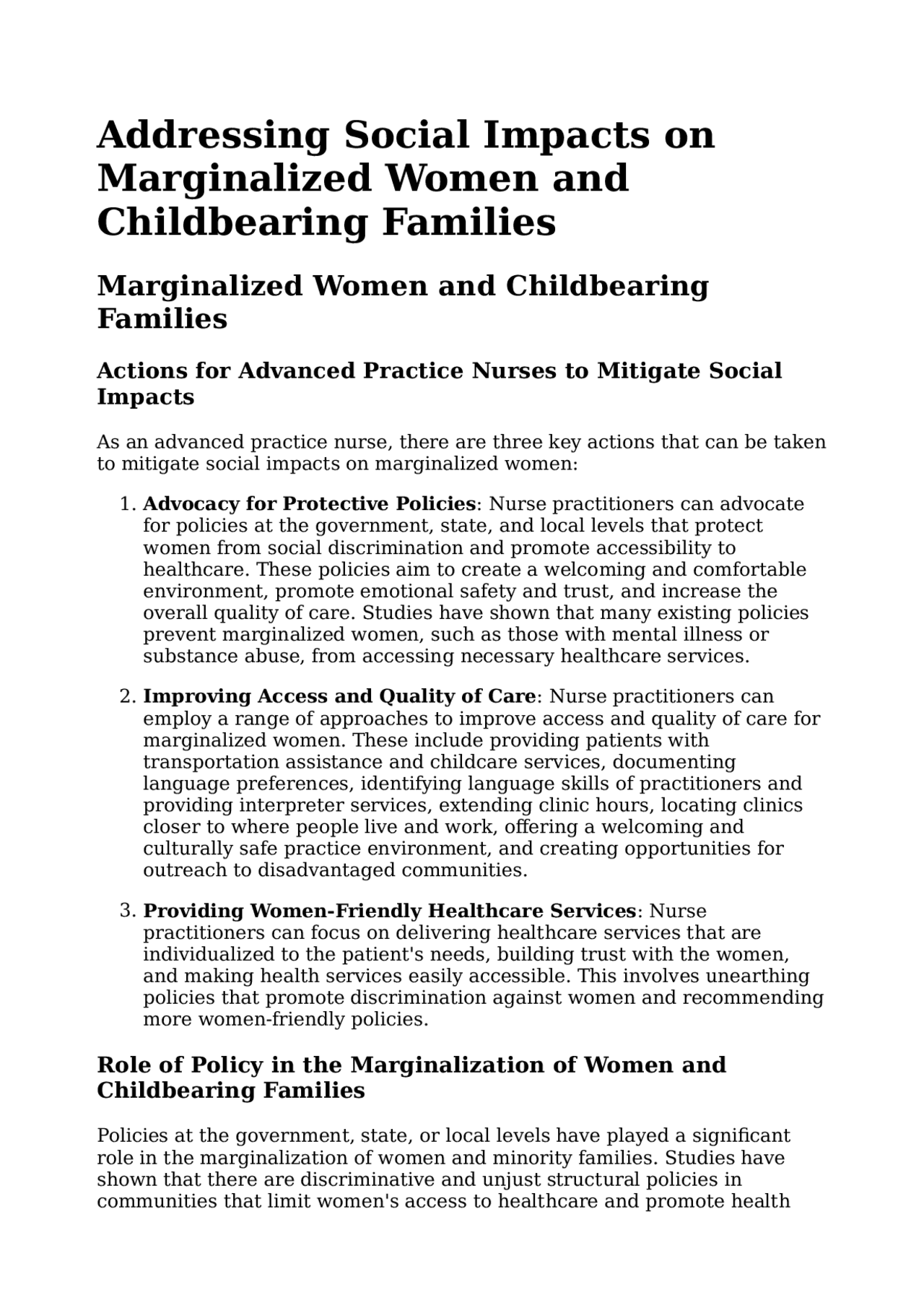 Addressing Social Impacts on Marginalized Women in Healthcare ...