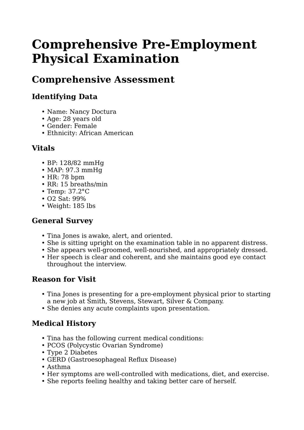 Pre-Employment Physical Examination Report for Nancy Doctura ...