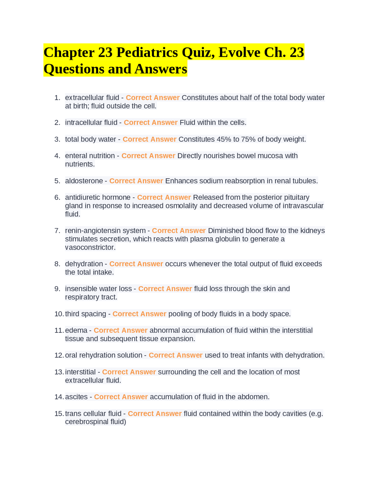 Chapter 23 Pediatrics Quiz, Evolve Ch. 23 Questions and Answers | Exams ...