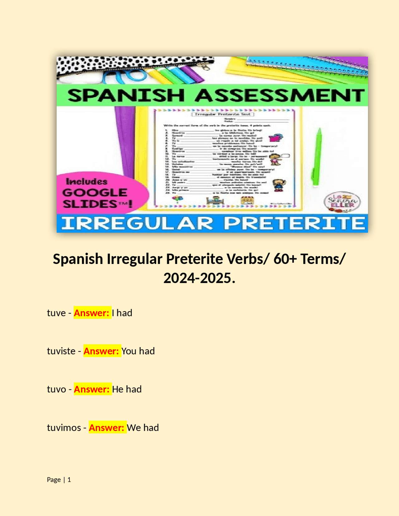 Spanish Irregular Preterite Verbs | Exams Spanish Language | Docsity