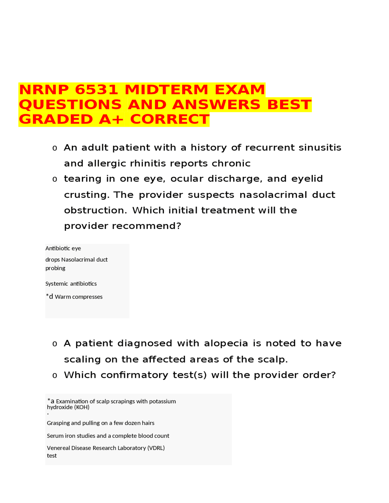 Comprehensive Medical Exam Questions and Answers | Exams Nursing | Docsity