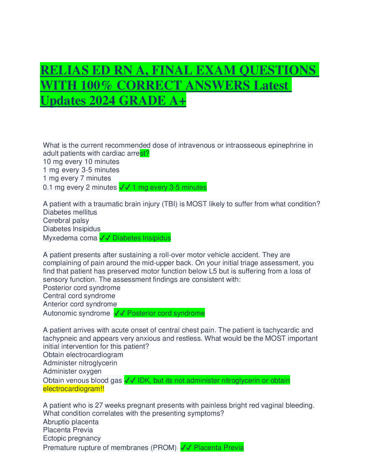 Emergency Medical Procedures and Protocols | Exams Nursing | Docsity