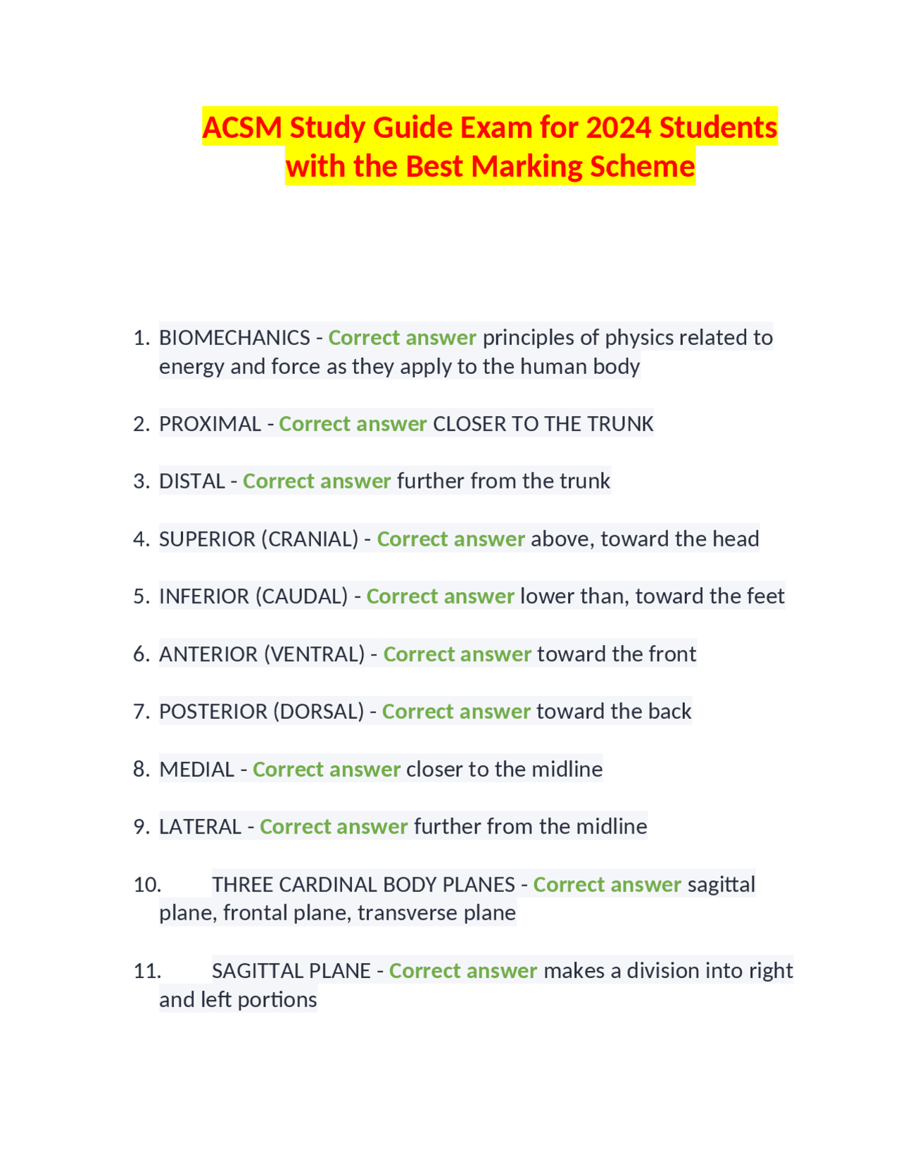 ACSM Study Guide Exam for 2024 Students with the Best Marking Scheme ...