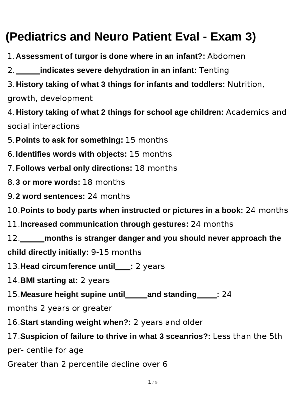 Pediatric Developmental Milestones and Neurological Examination | Exams ...