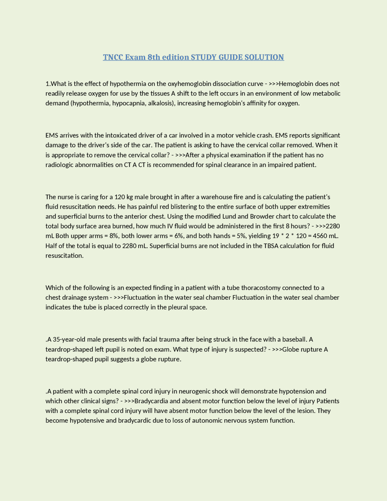 TNCC 8th Edition Provider STUDY GUID Exam | Exams Nursing | Docsity