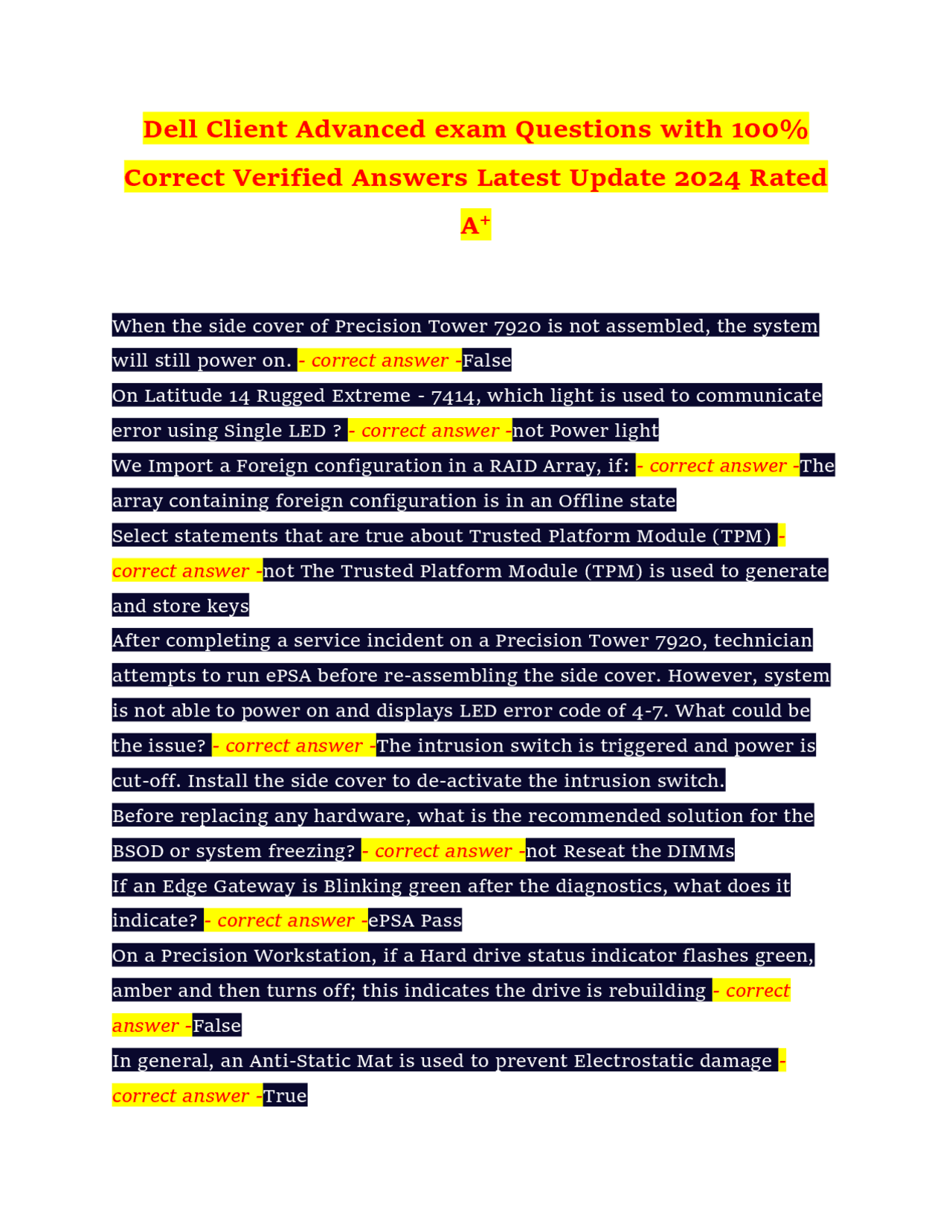 Dell Client Advanced exam Questions with 100% Correct Verified Answers ...