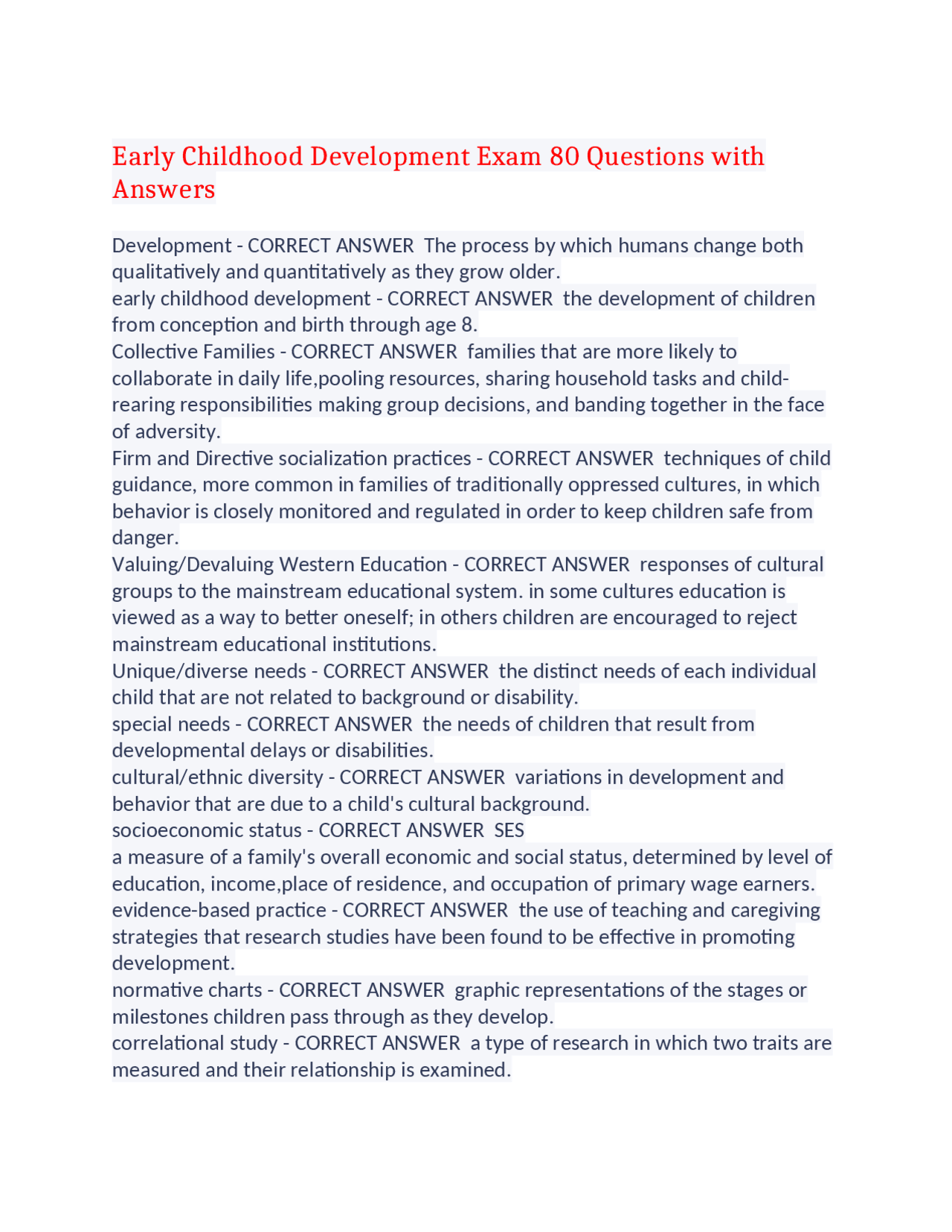 Early Childhood Development | Exams Childhood Development | Docsity