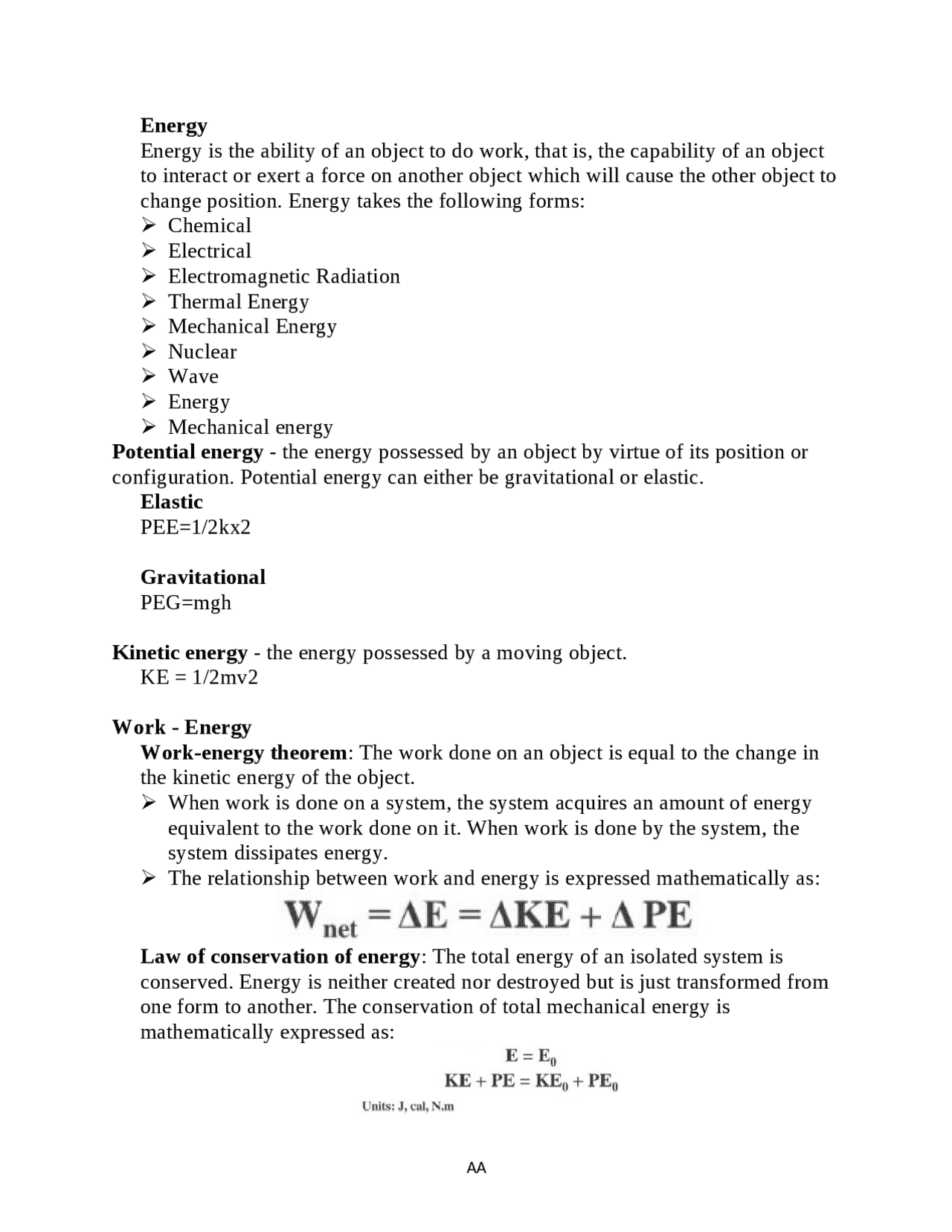 Energy and Mechanical Energy | Study notes Physics | Docsity