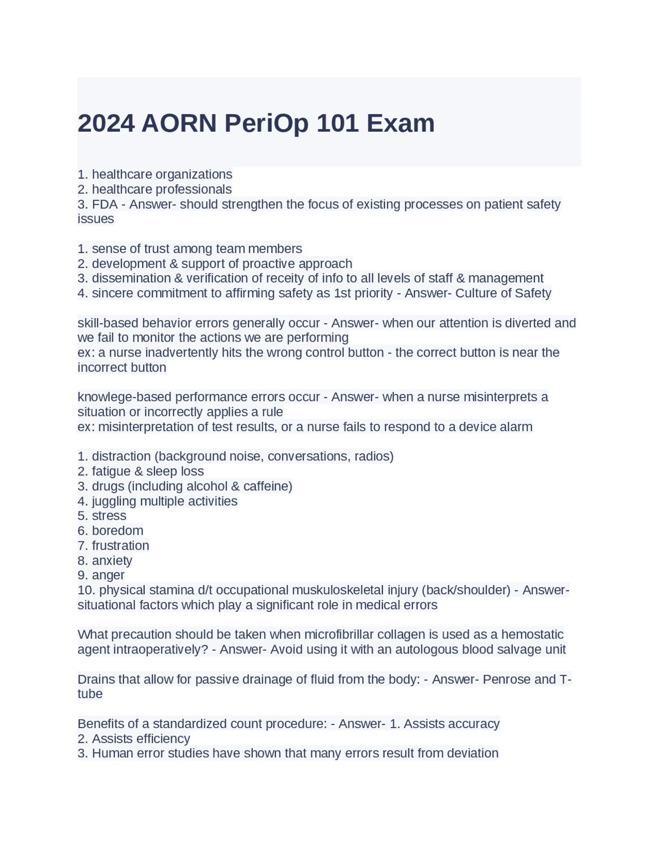 2024 AORN PeriOp 101 Exam with correct Answers | Exams Advanced ...