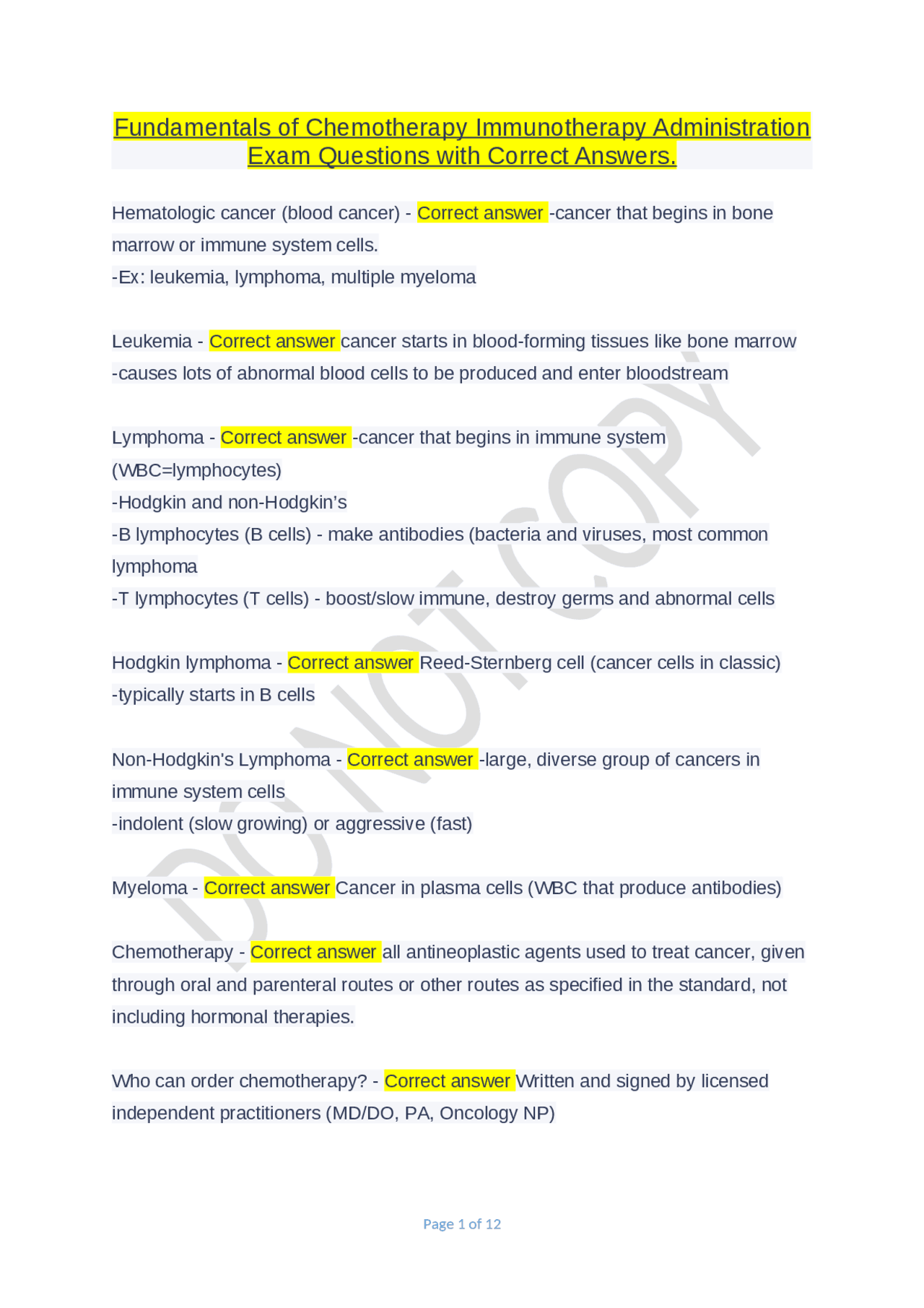 Fundamentals of Chemotherapy Immunotherapy Administration Exam ...