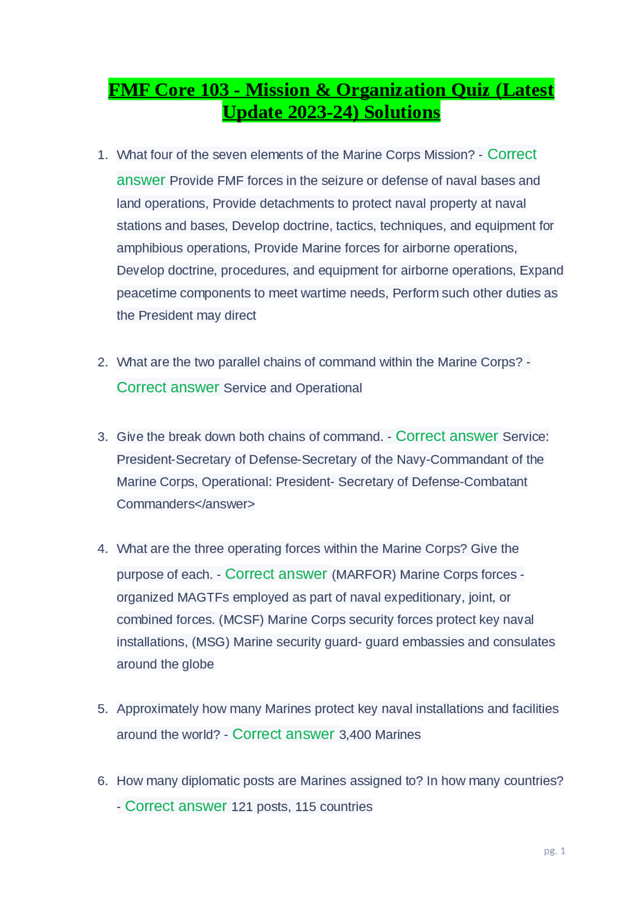 Marine Corps Mission, Organization, and Capabilities | Exams ...