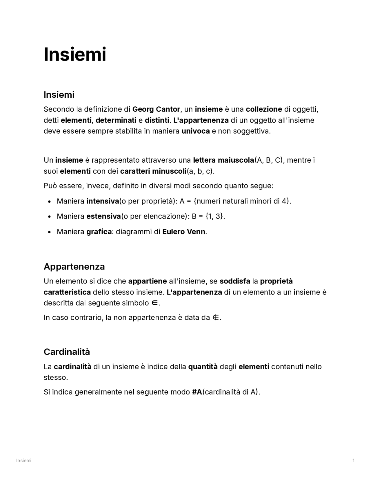 Teoria degli insiemi | Appunti di Analisi Matematica I | Docsity
