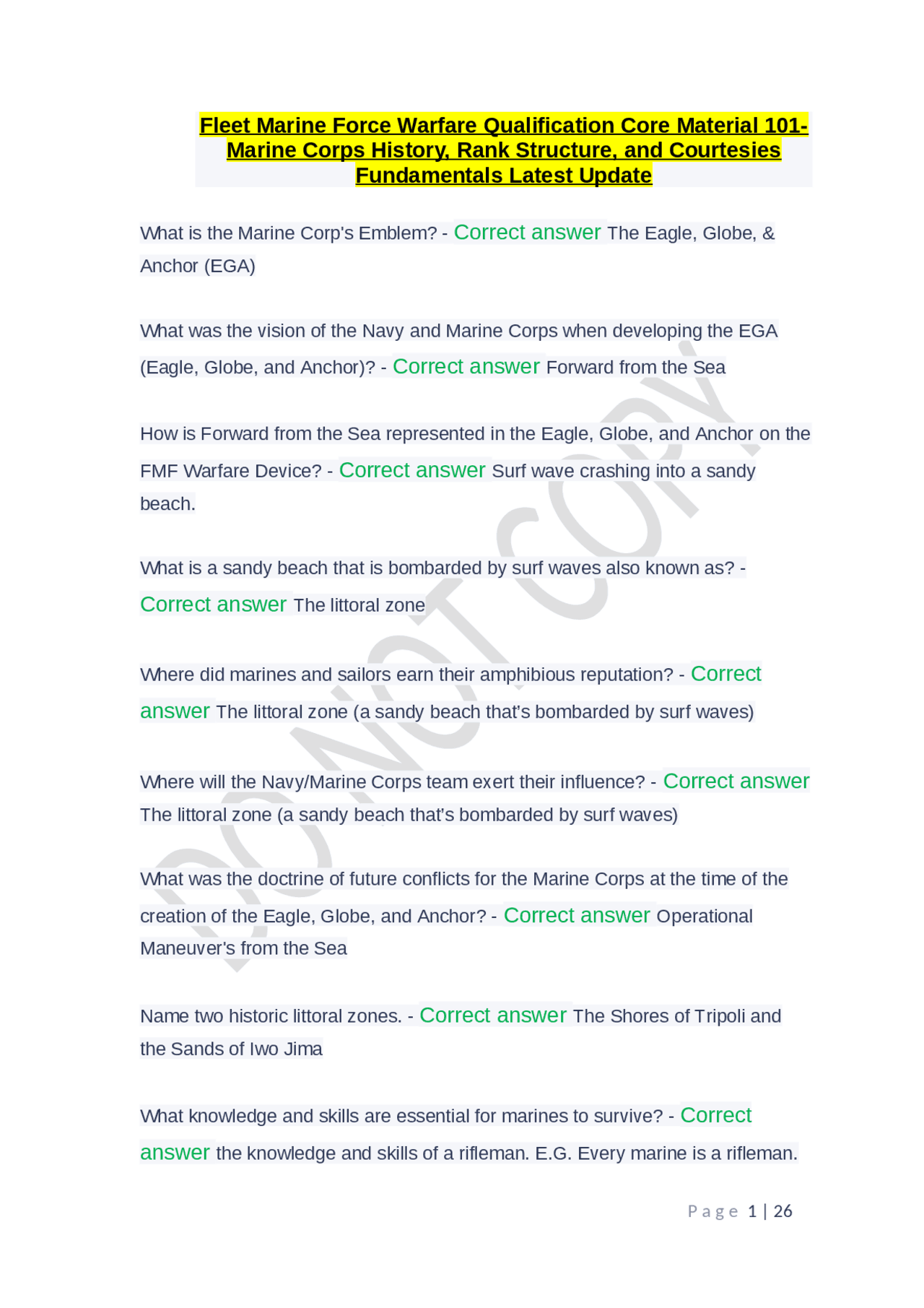 Marine Corps History, Rank Structure, and Courtesies | Exams Marine ...