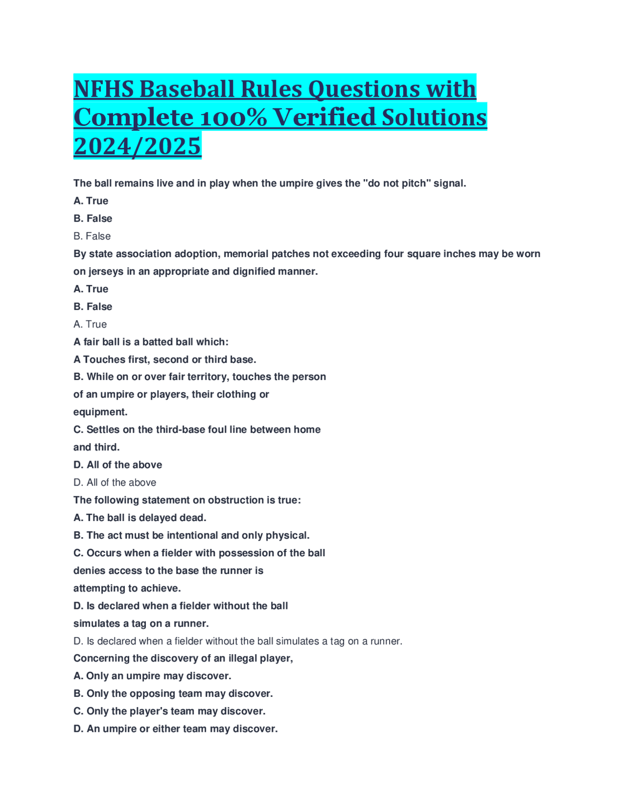 High School Baseball Rules and Regulations | Exams Physical Activity ...