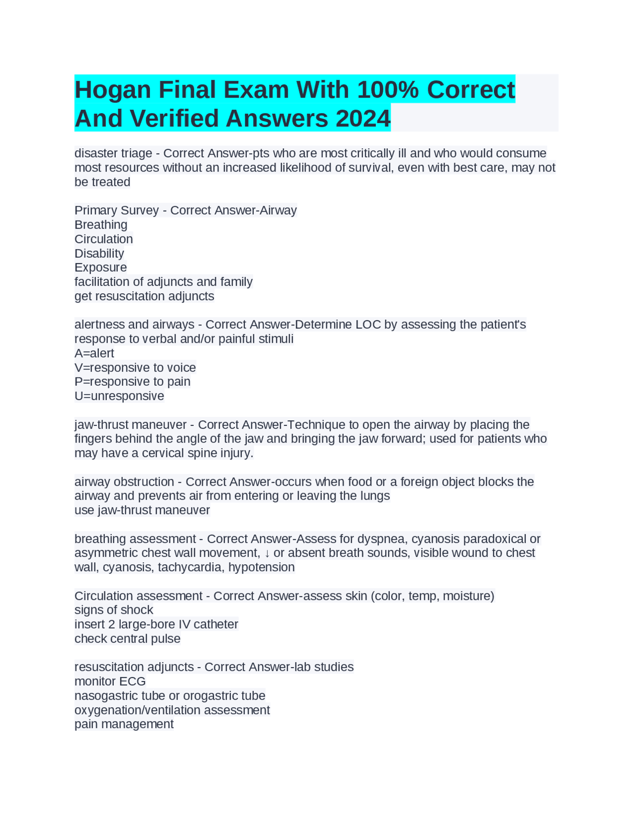 Hogan Final Exam With 100% Correct And Verified Answers 2024 | Exams ...