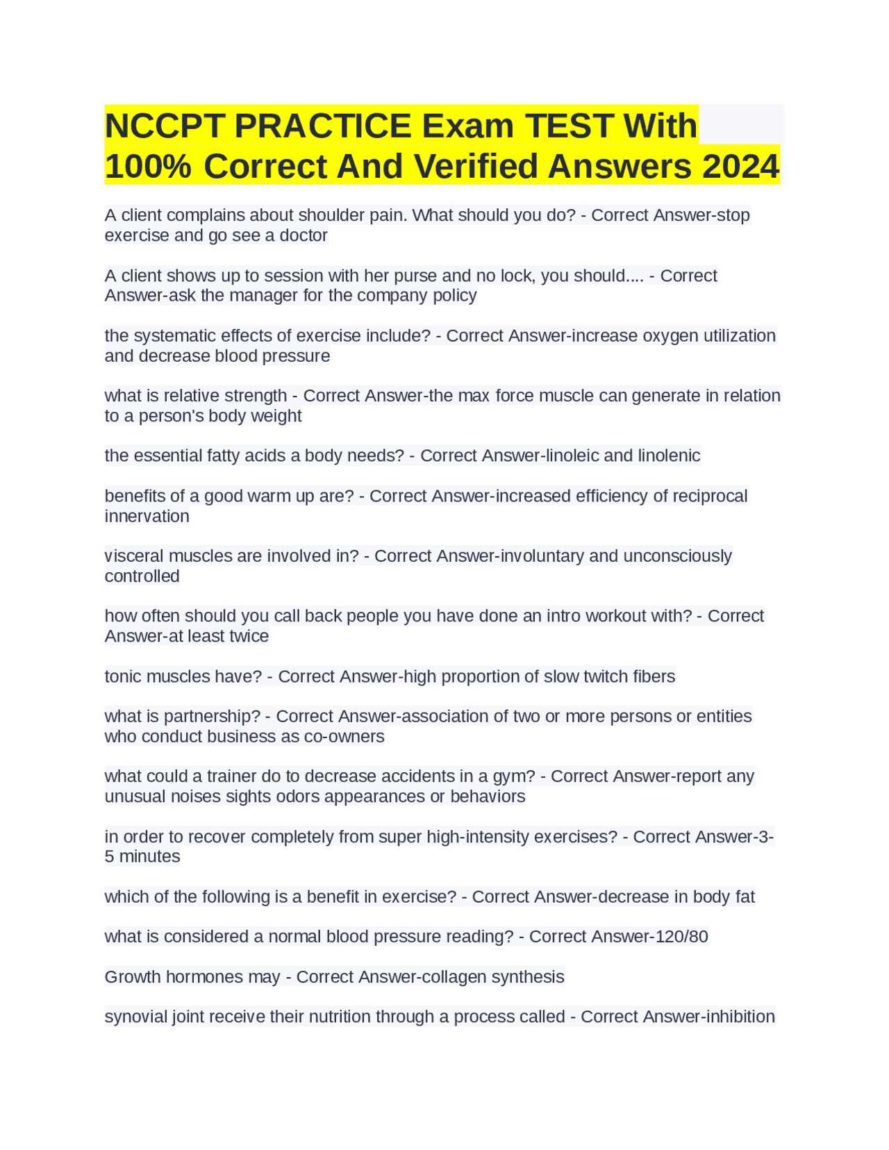 Fitness and Exercise Knowledge Quiz | Exams Advanced Education | Docsity