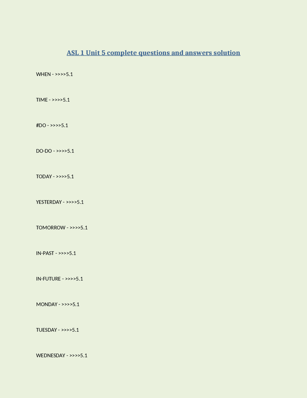 ASL 1 Unit 5 Complete Questions and Answers | Exams Advanced Education ...