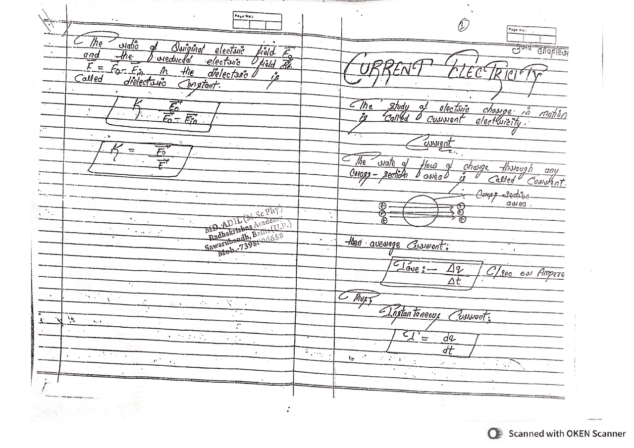 Current electricity notes in detail format | Study notes Physics | Docsity