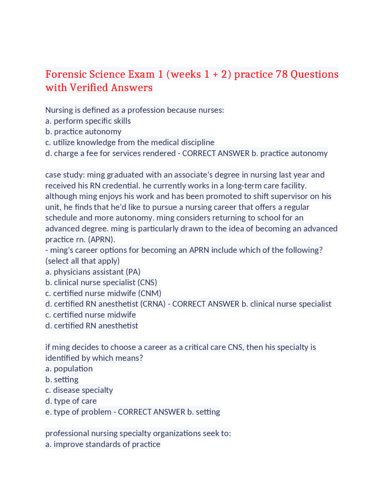 Forensic Science Exam 1 (weeks 1 + 2) practice 78 Questions with ...