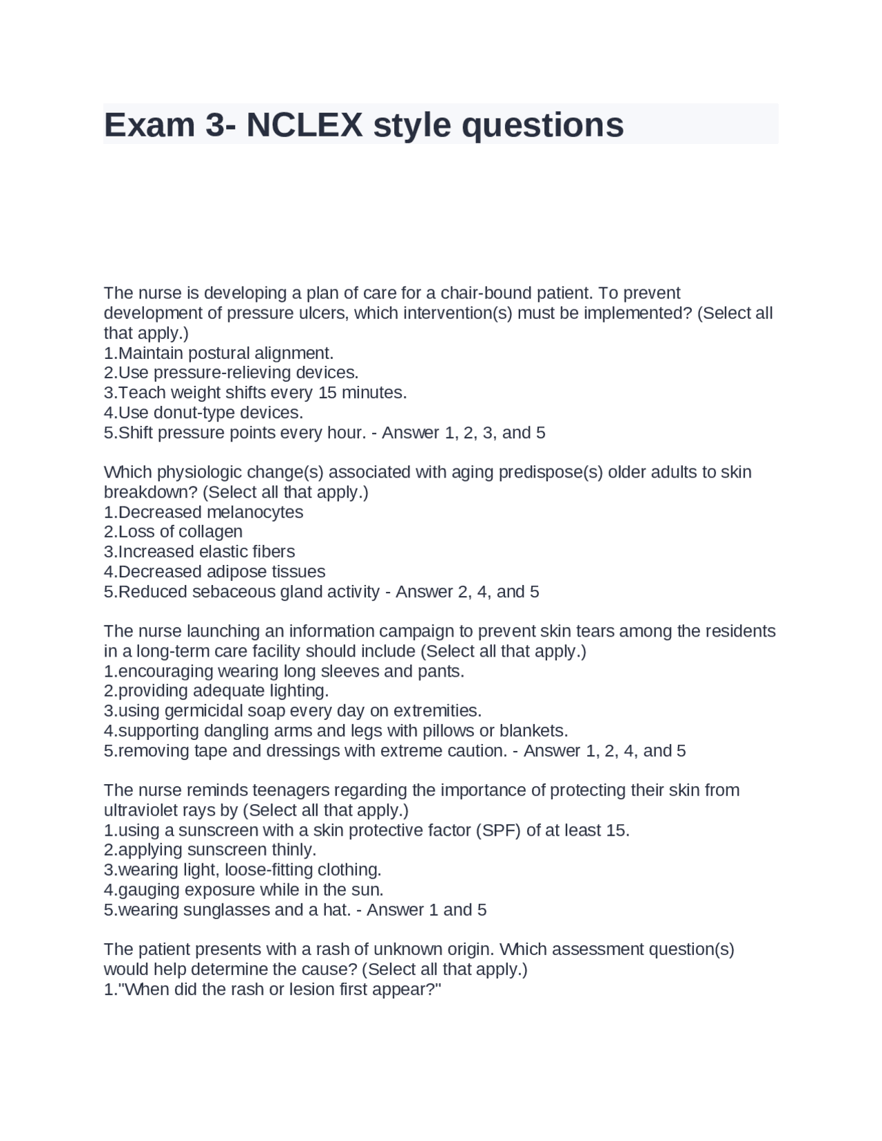 NCLEX-Style Questions on Integumentary System and Infection Control ...