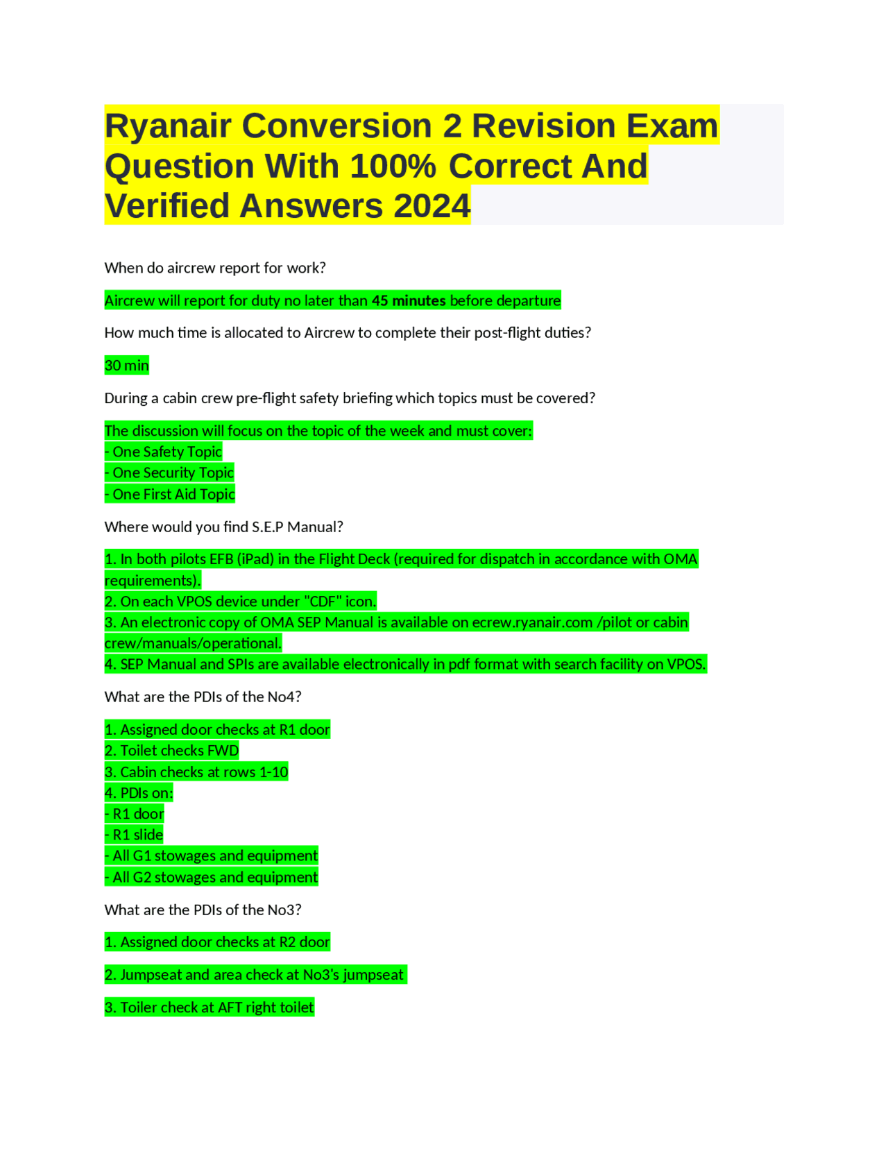 Ryanair Conversion 2 Revision Exam Question With 100% Correct And Verified Answers 2024 | Exams ...
