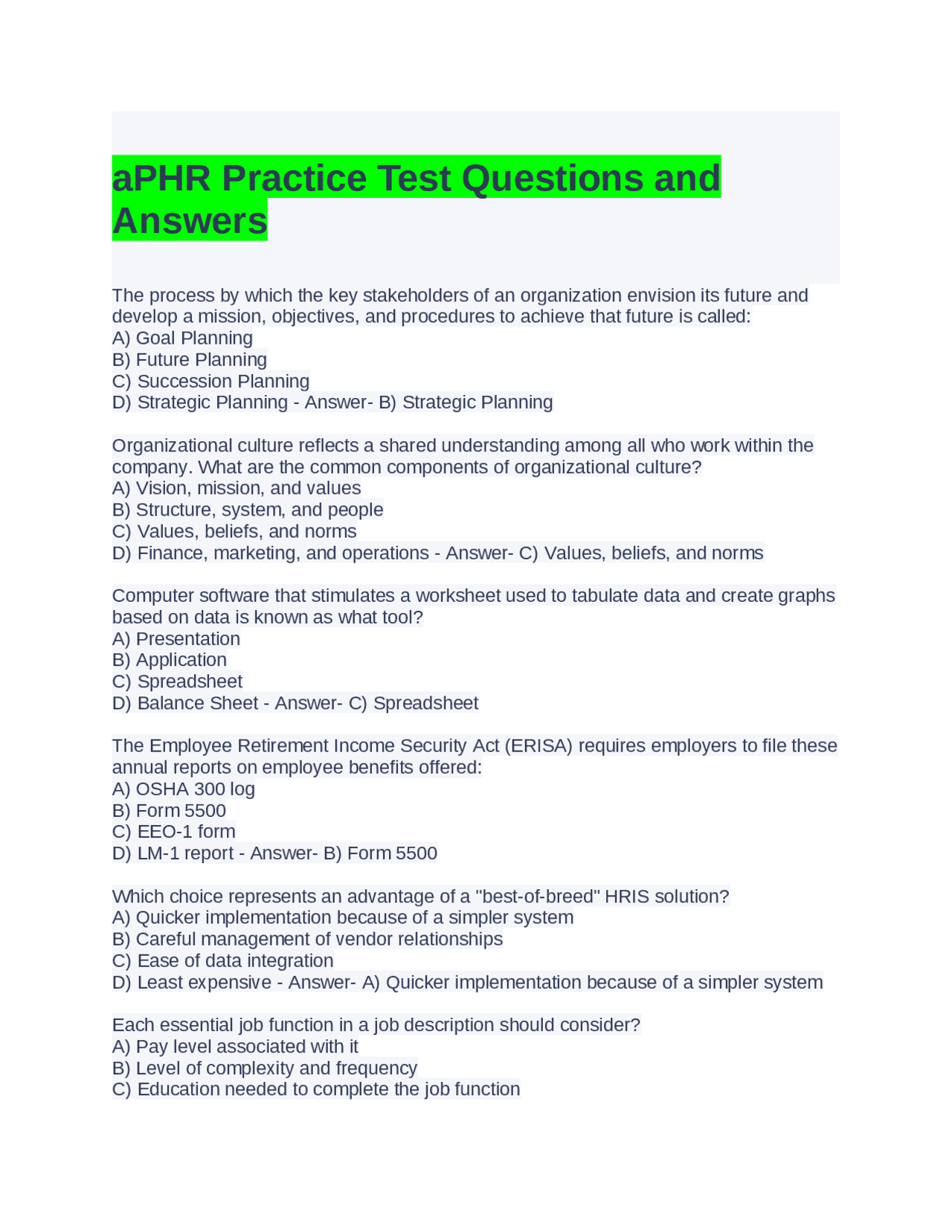 aPHR Practice Test Questions and Answers | Exams Advanced Education ...