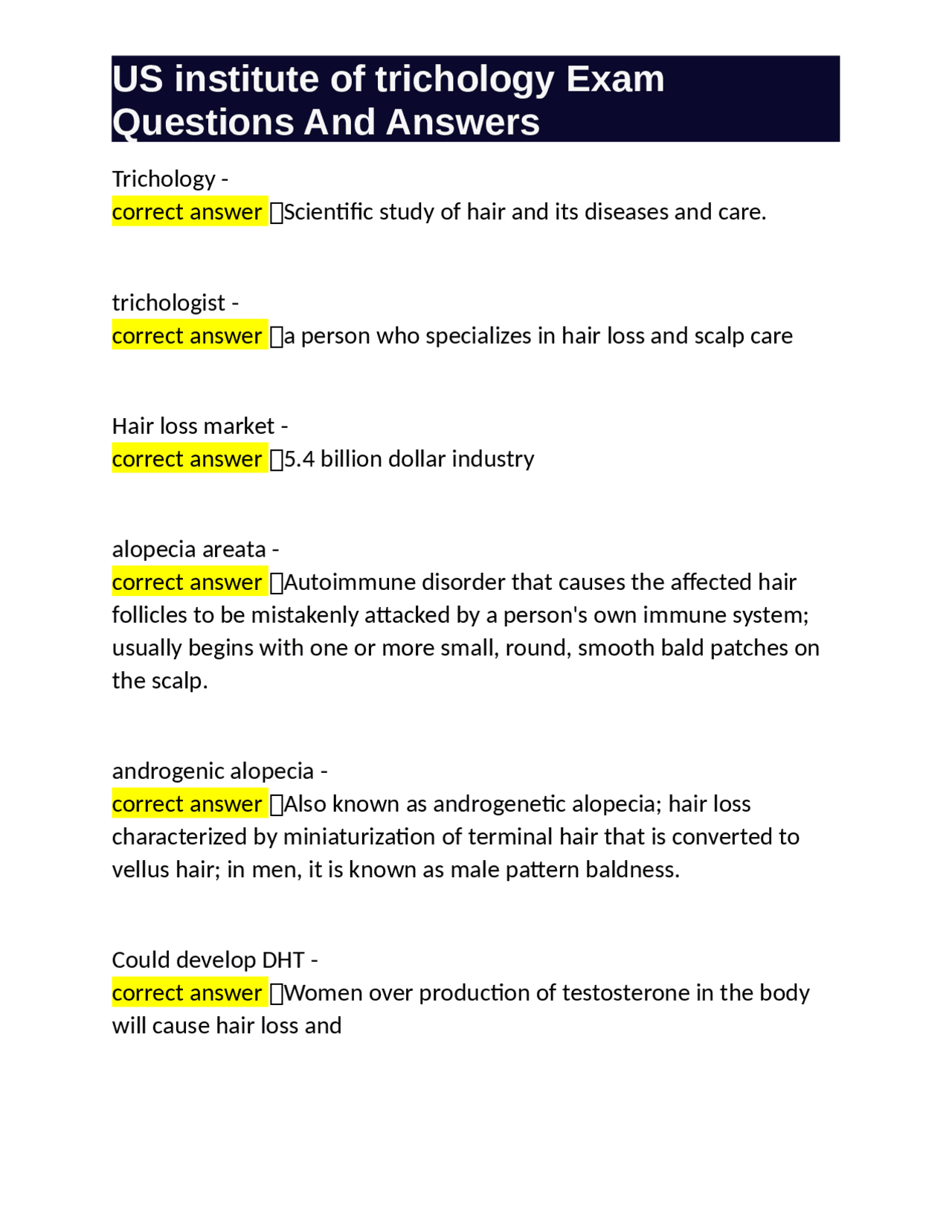 US institute of trichology Exam Questions And Answers | Exams Sociology ...