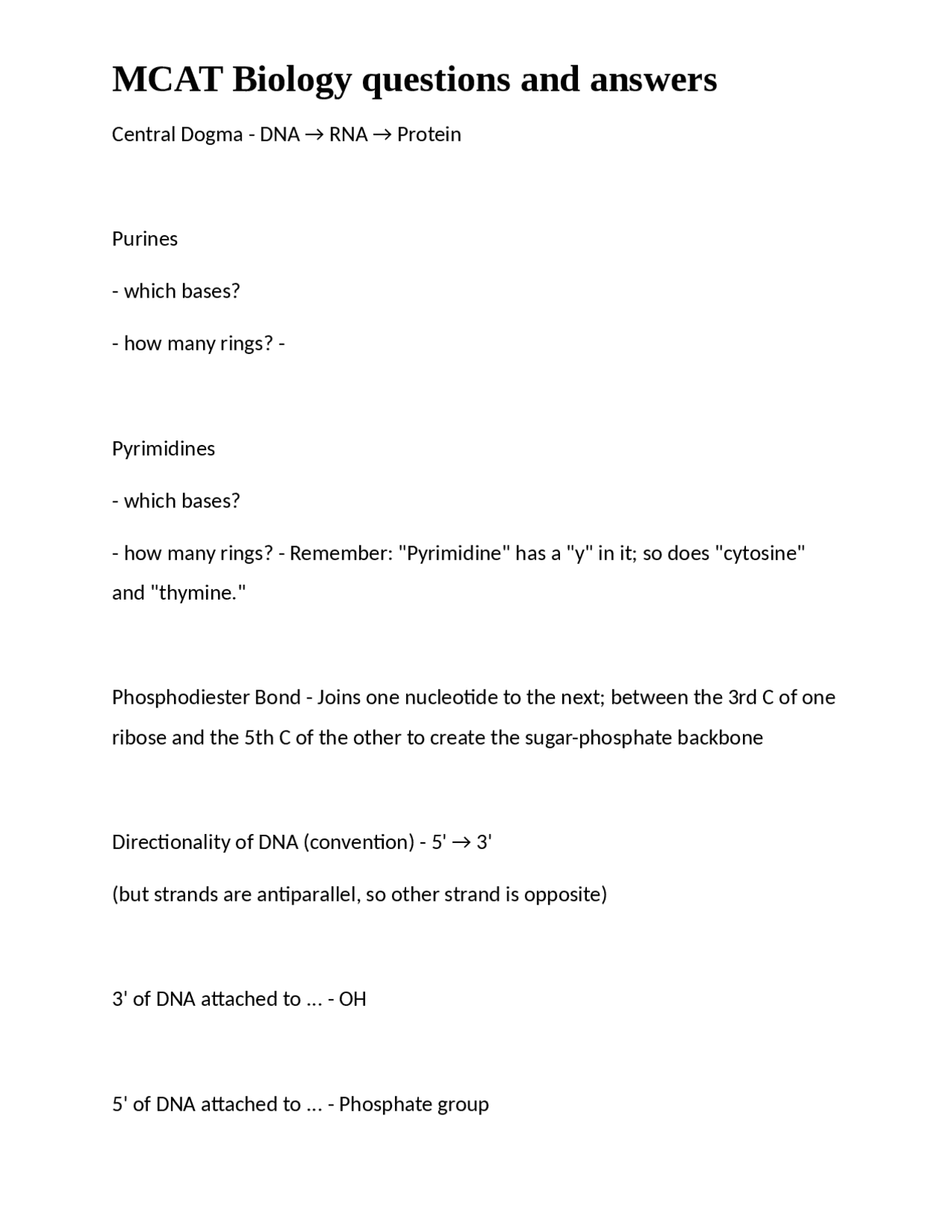 MCAT Biology Questions and Answers | Quizzes Nursing | Docsity