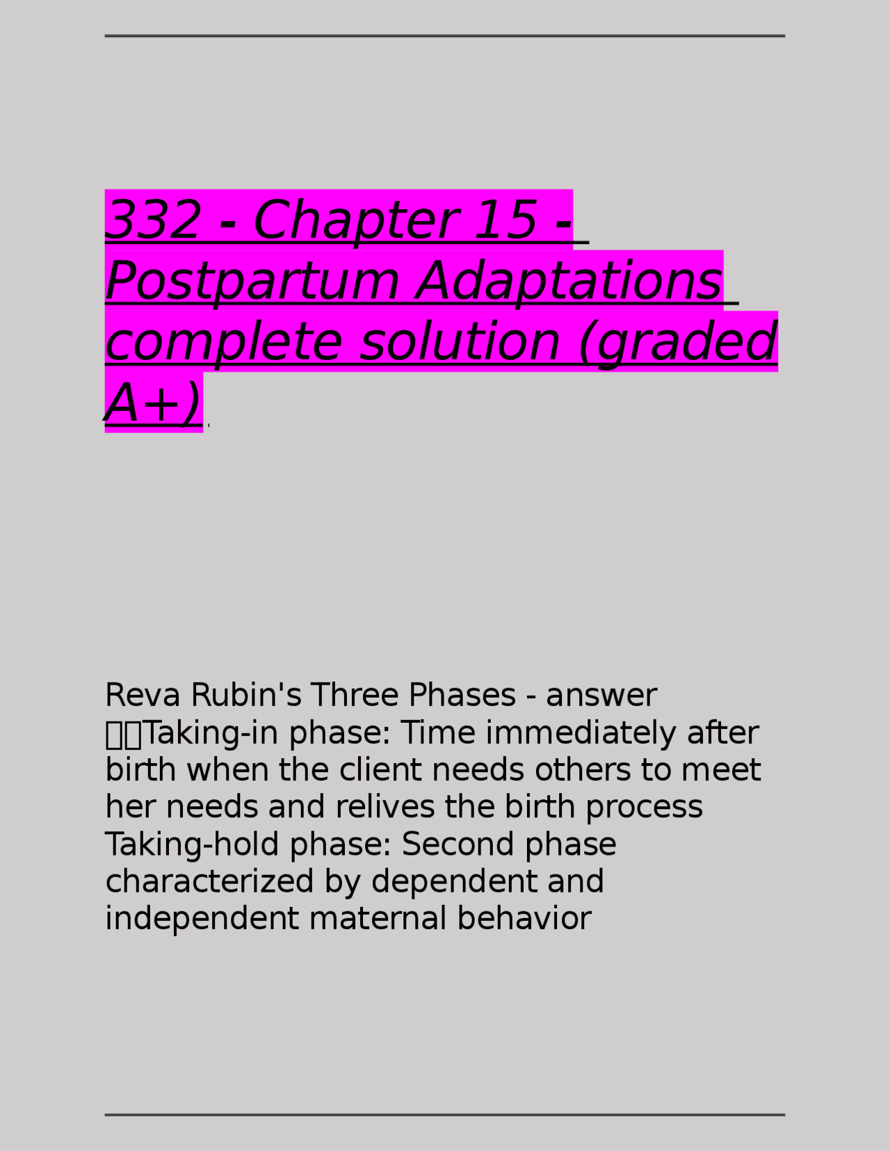 Postpartum Adaptations | Exams Nursing | Docsity