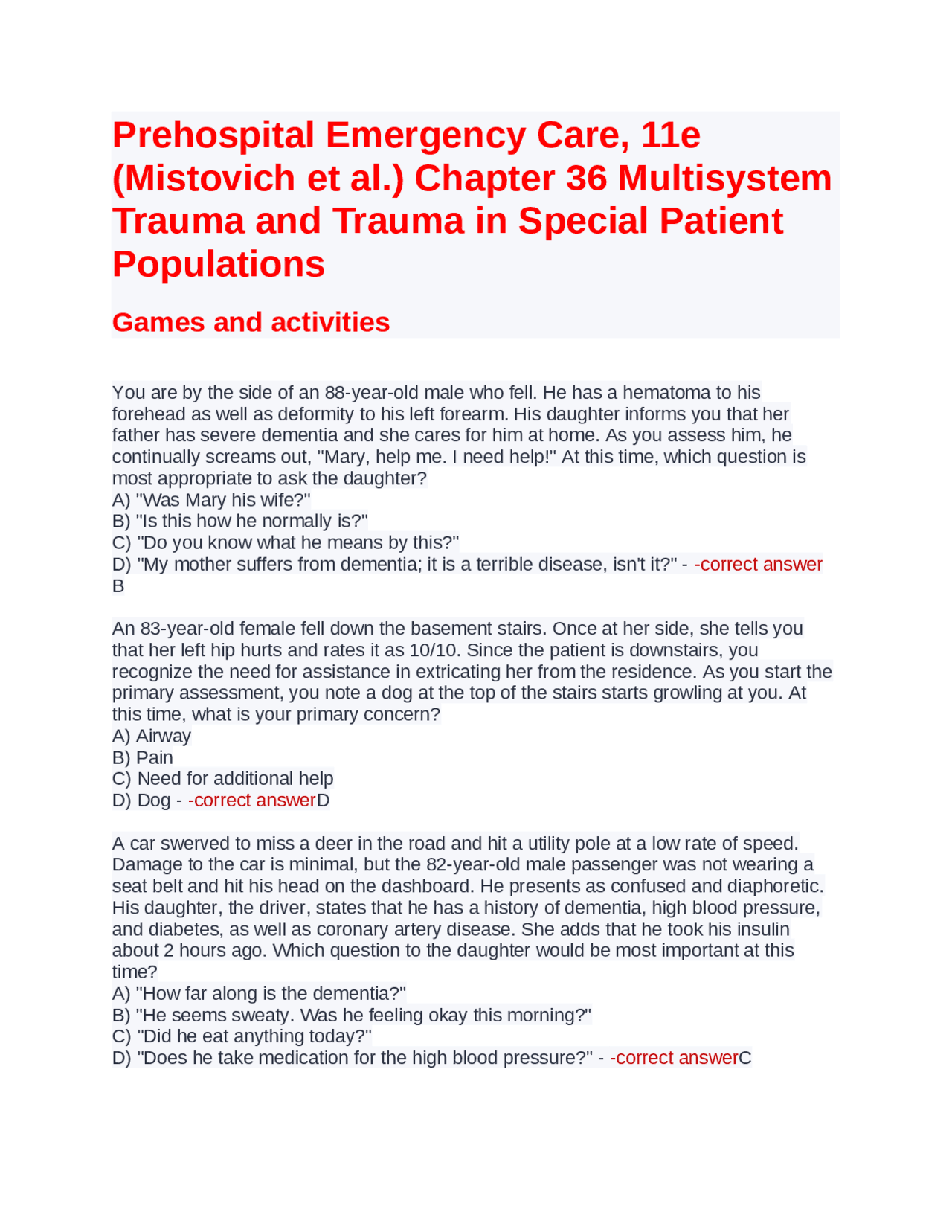 Prehospital Emergency Care, 11e (Mistovich et al.) Chapter 36 ...