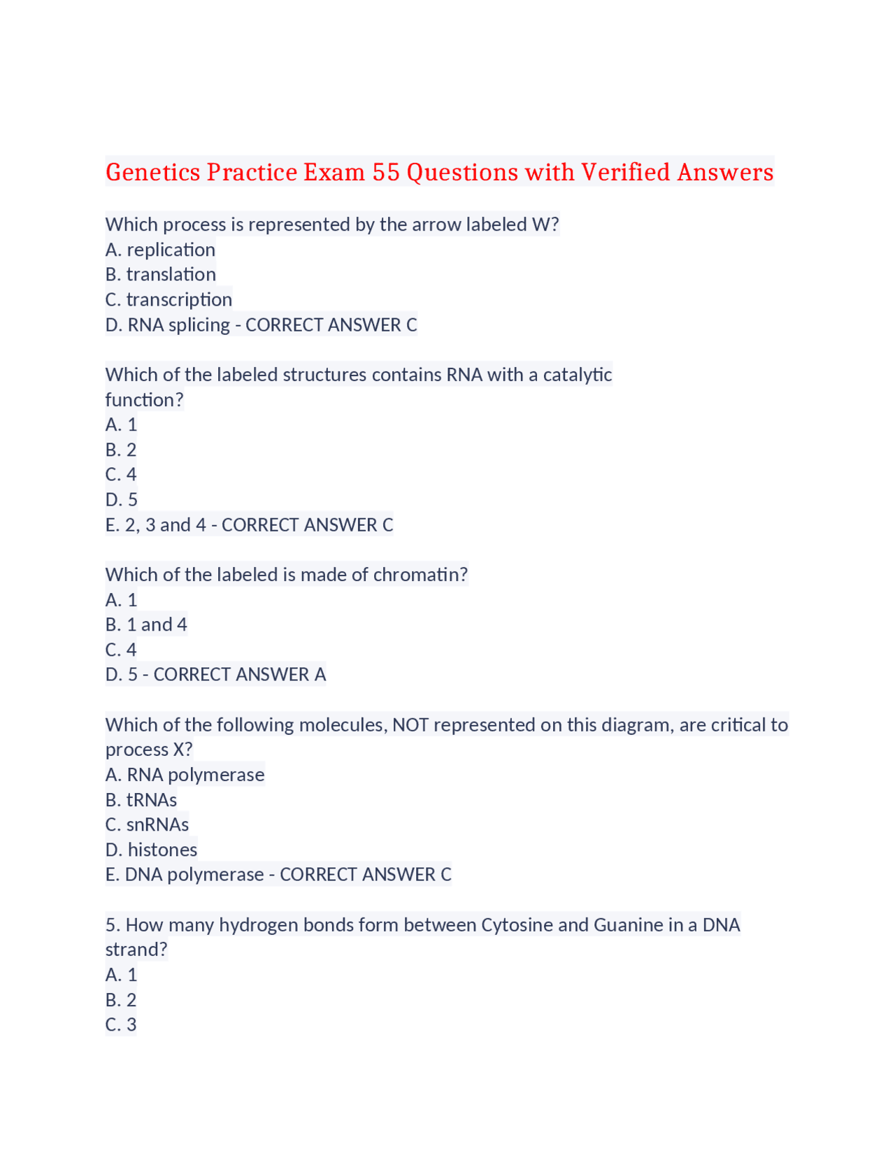 Genetics Practice Exam 55 Questions with Verified Answers | Exams ...