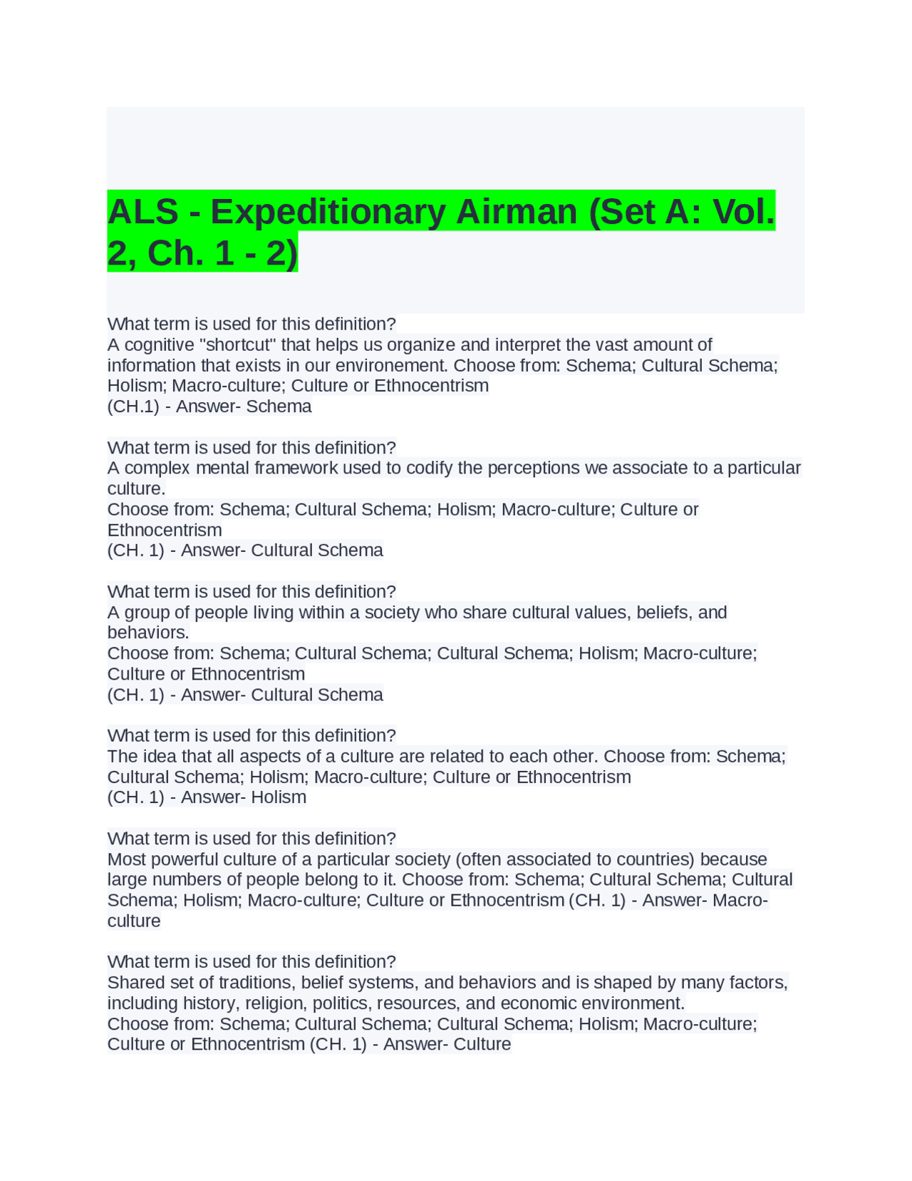 ALS - Expeditionary Airman (Set A Vol. 2, Ch. 1 - 2) Exam Questions and ...