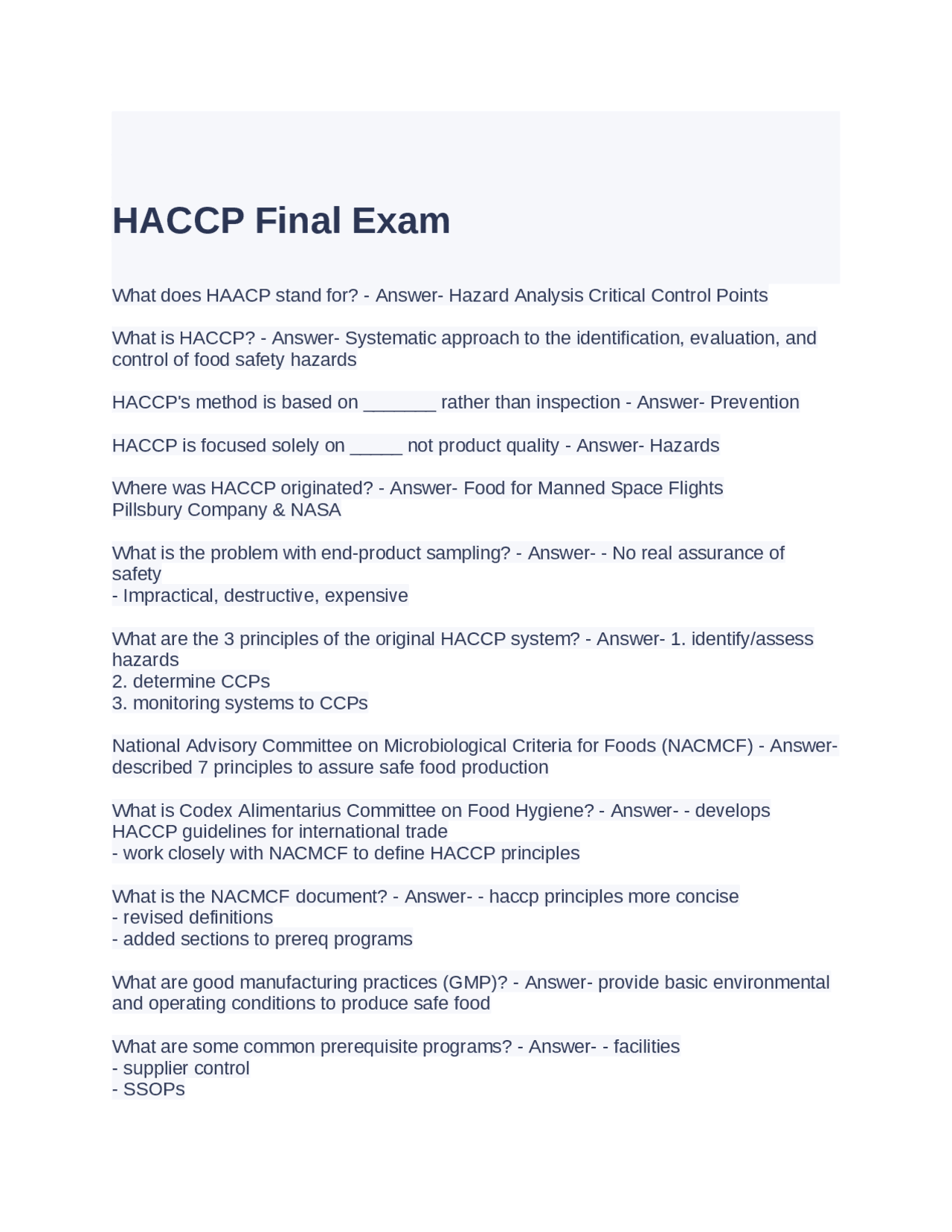 HACCP Final Exam: Comprehensive Understanding of Food Safety Principles ...