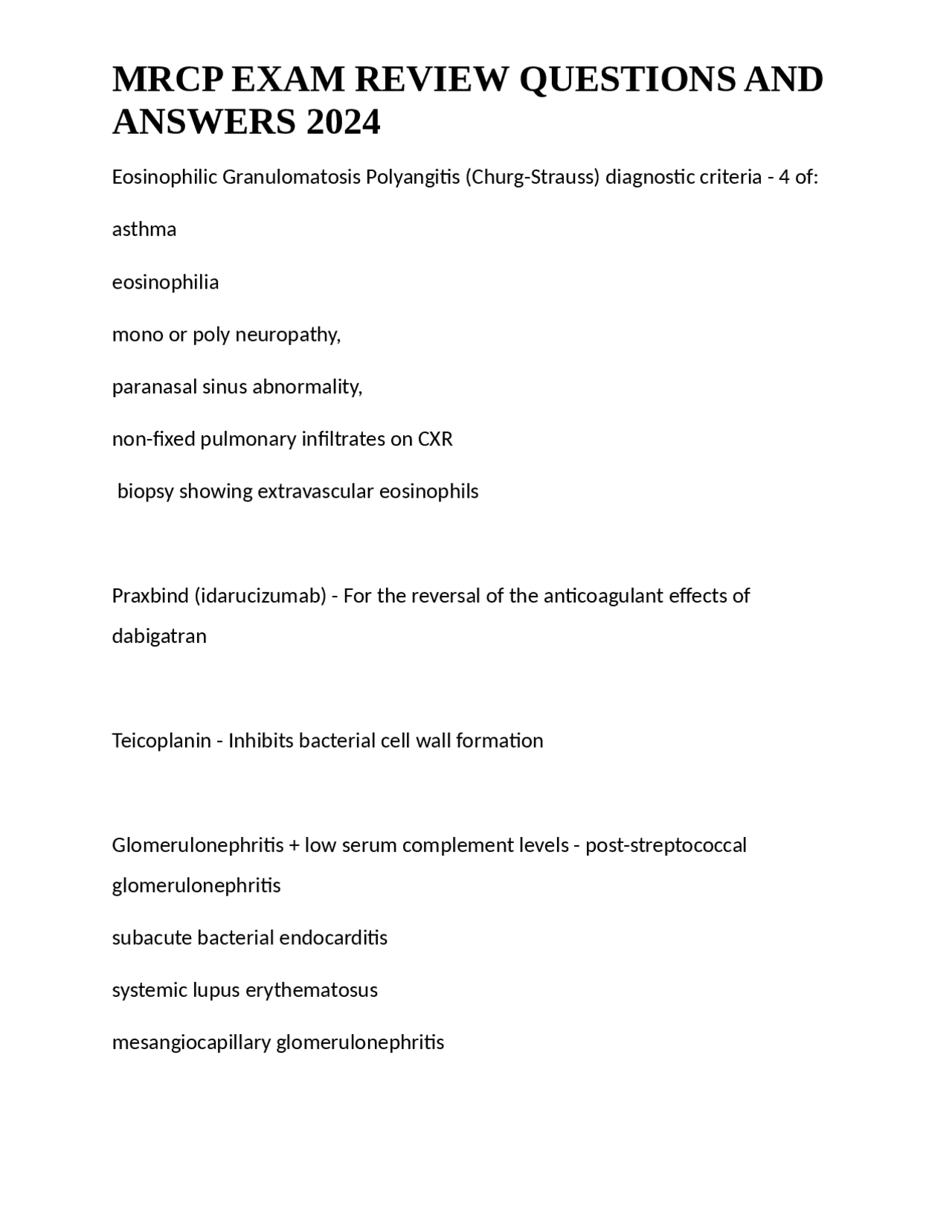 MRCP EXAM REVIEW QUESTIONS AND ANSWERS 2024 | Exercises Nursing | Docsity