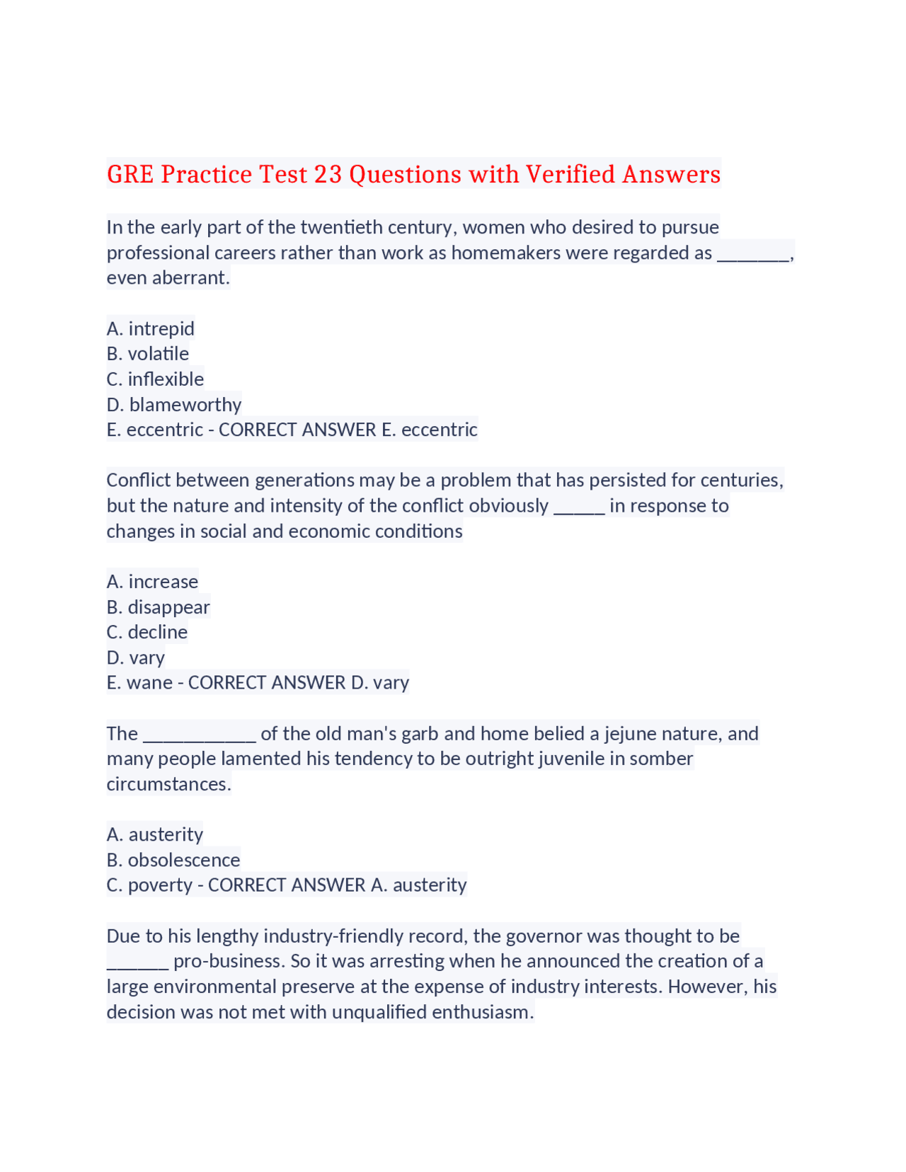 GRE Practice Test 23 Questions with Verified Answers | Exams Advanced ...