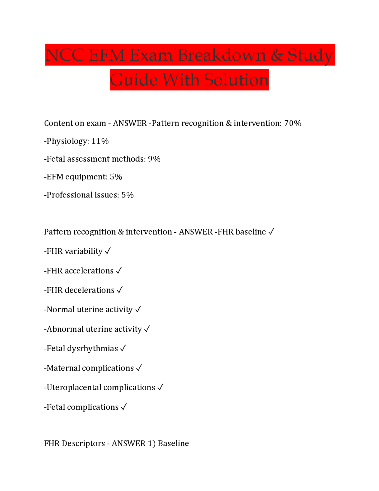 NCC EFM Exam Breakdown & Study Guide With Solution | Exams Nursing ...