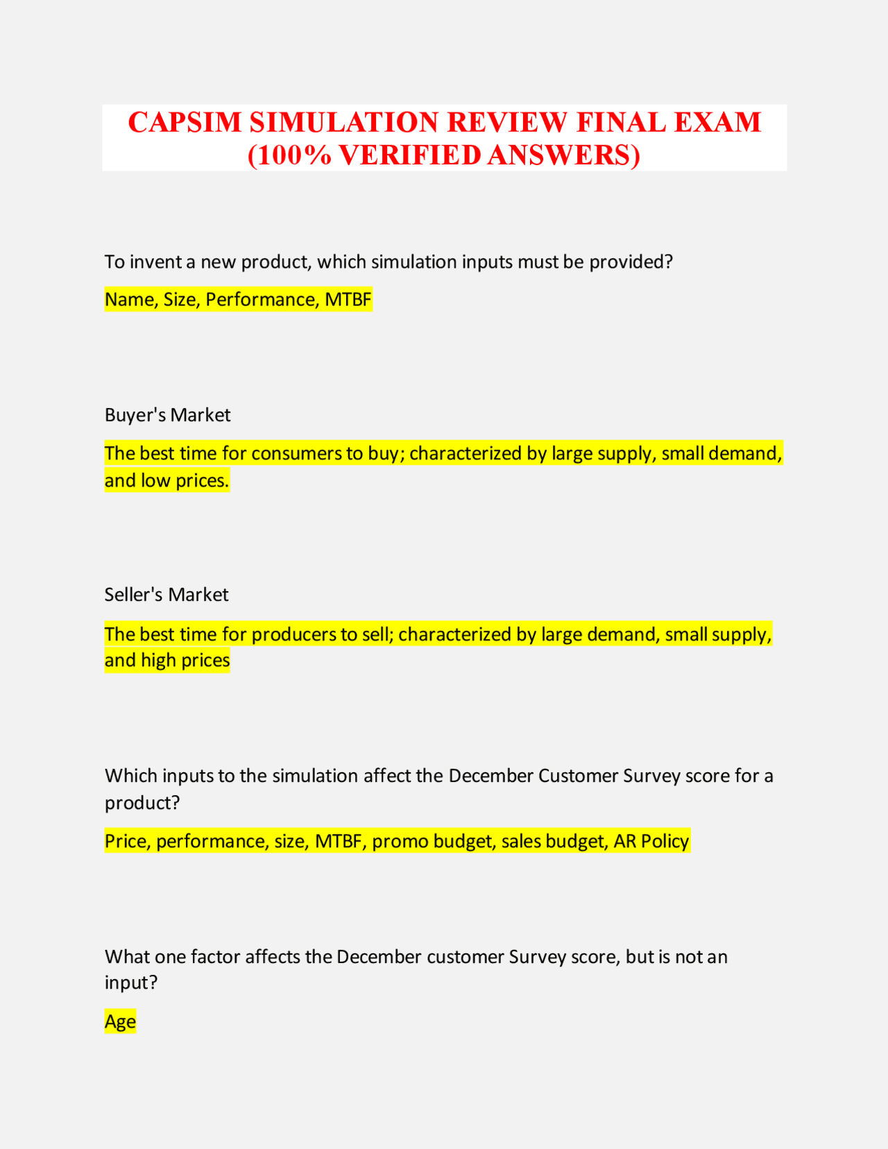 CAPSIM Simulation Review: Mastering the Final Exam | Exercises Business Economics | Docsity