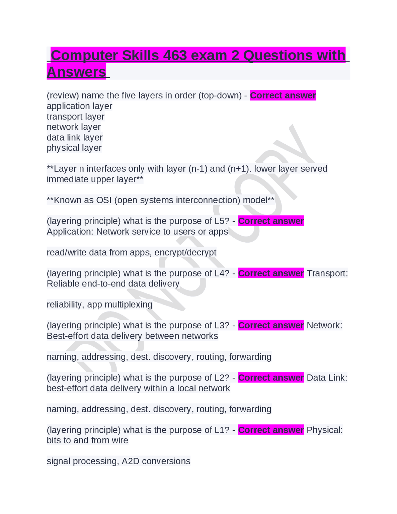 Networking Fundamentals Addressing And Routing Exams Computer Science Docsity