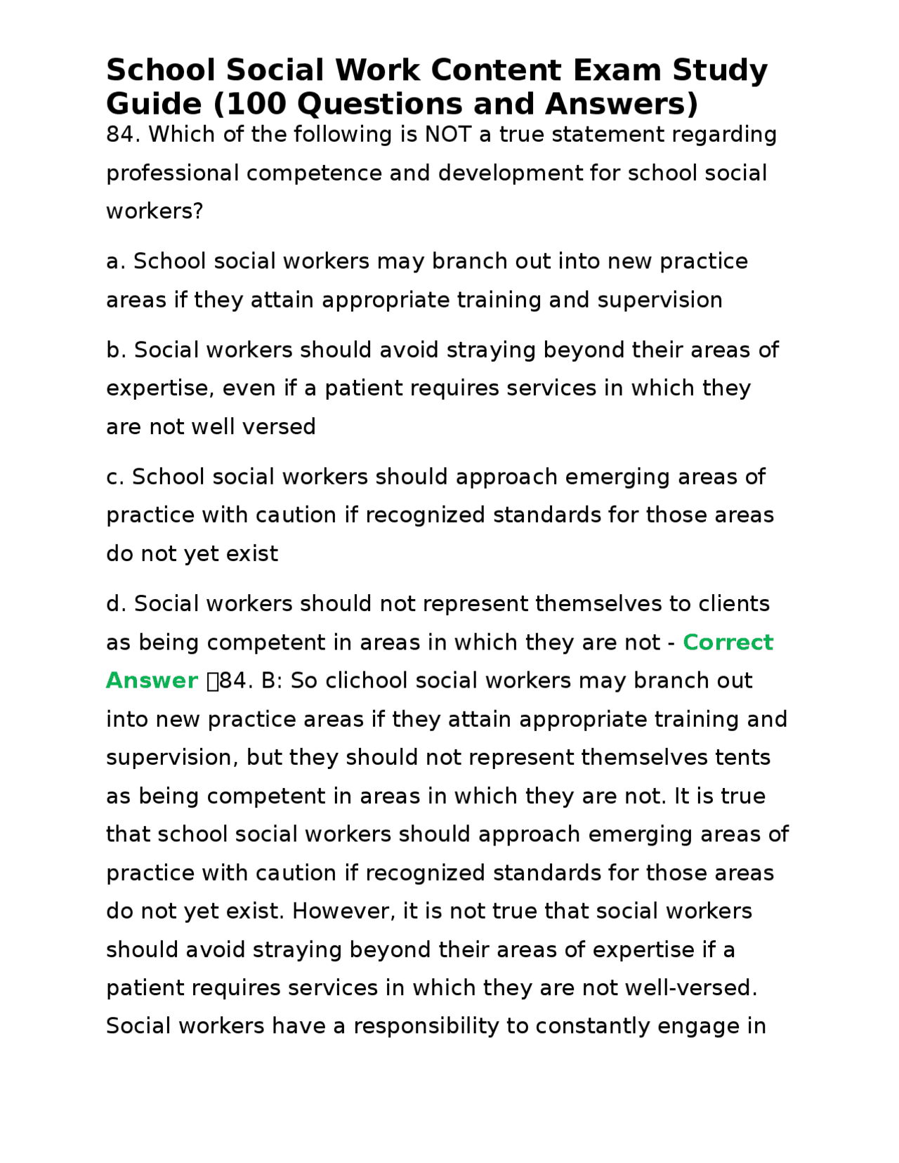 School Social Work Content Exam Study Guide | Exams Nursing | Docsity